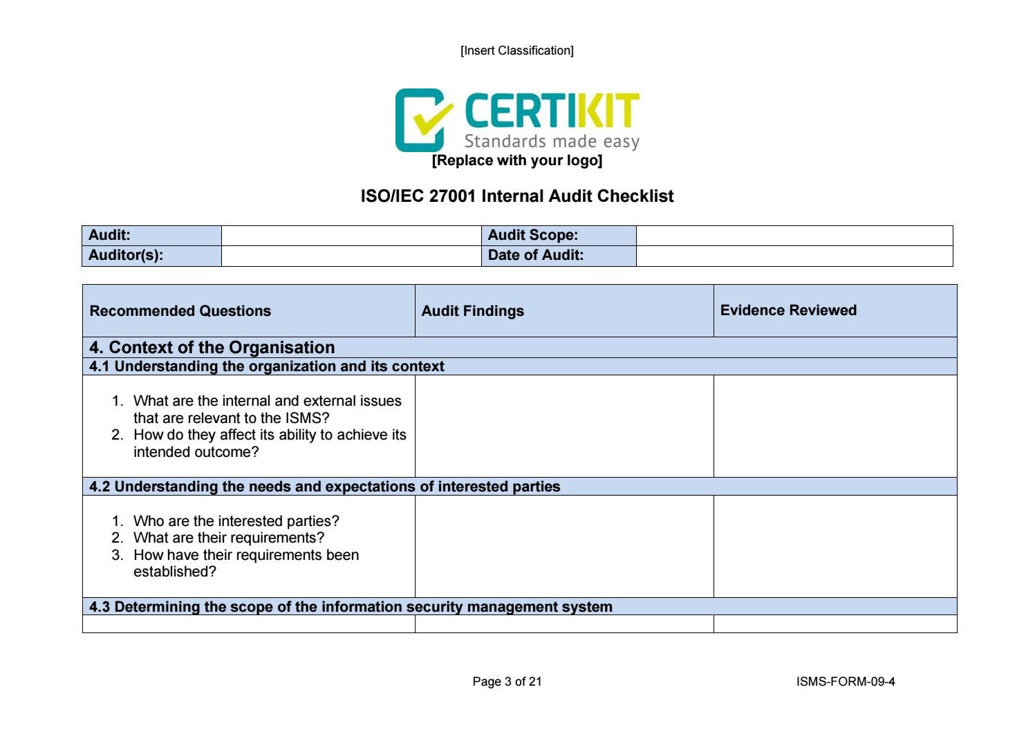 Isms form 09 4 internal audit checklist by CertiKit Limited - Issuu