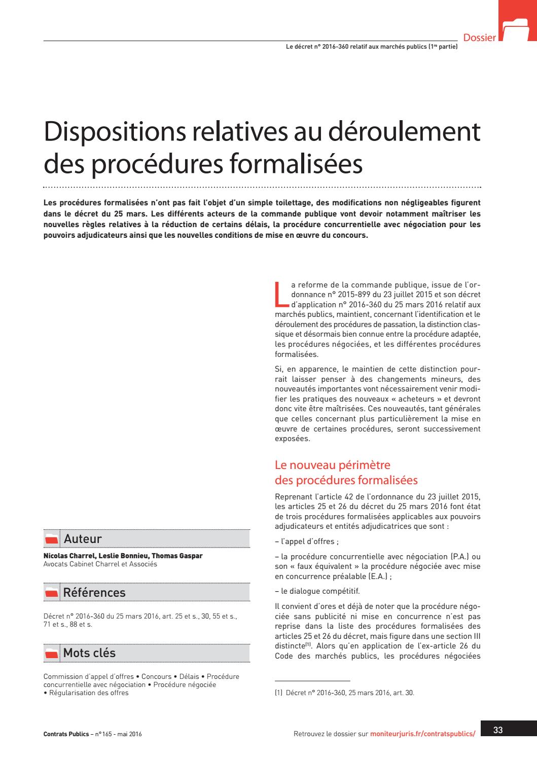 Extrait de la revue Contrats Publics n°165: Procédures formalisées : de ...
