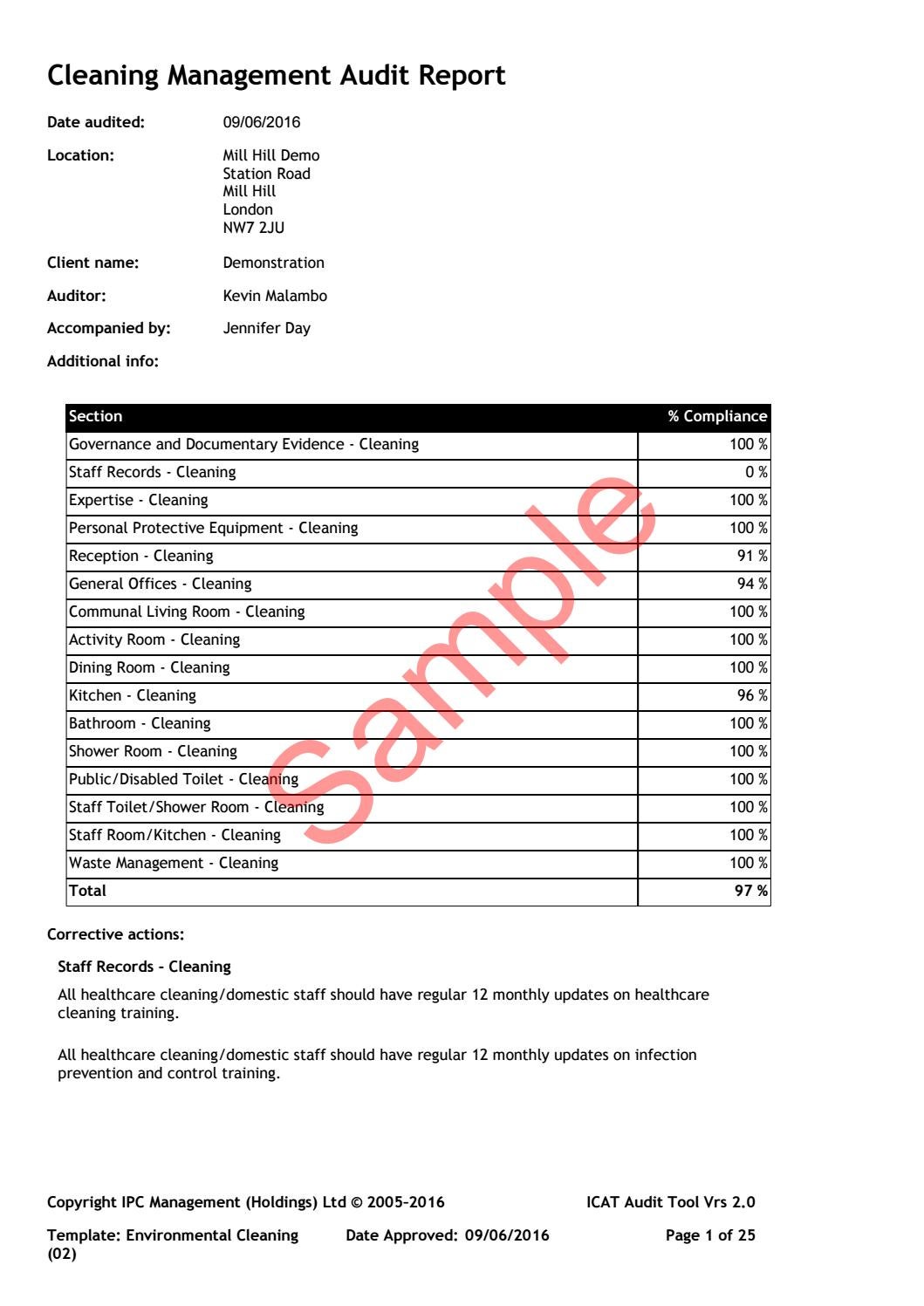 Environmental Cleaning Audit Report by Karen Foulis - Issuu