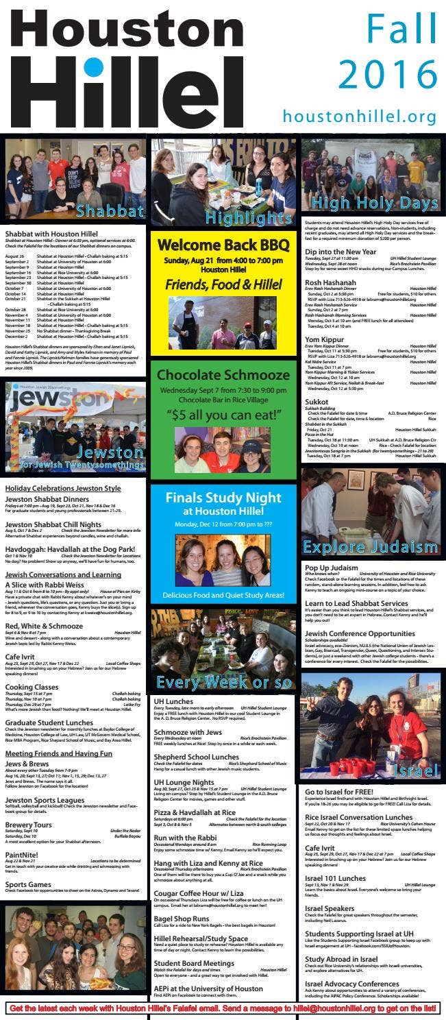 Houston Hillel Fall 2016 Calendar by Kenneth Weiss - Issuu