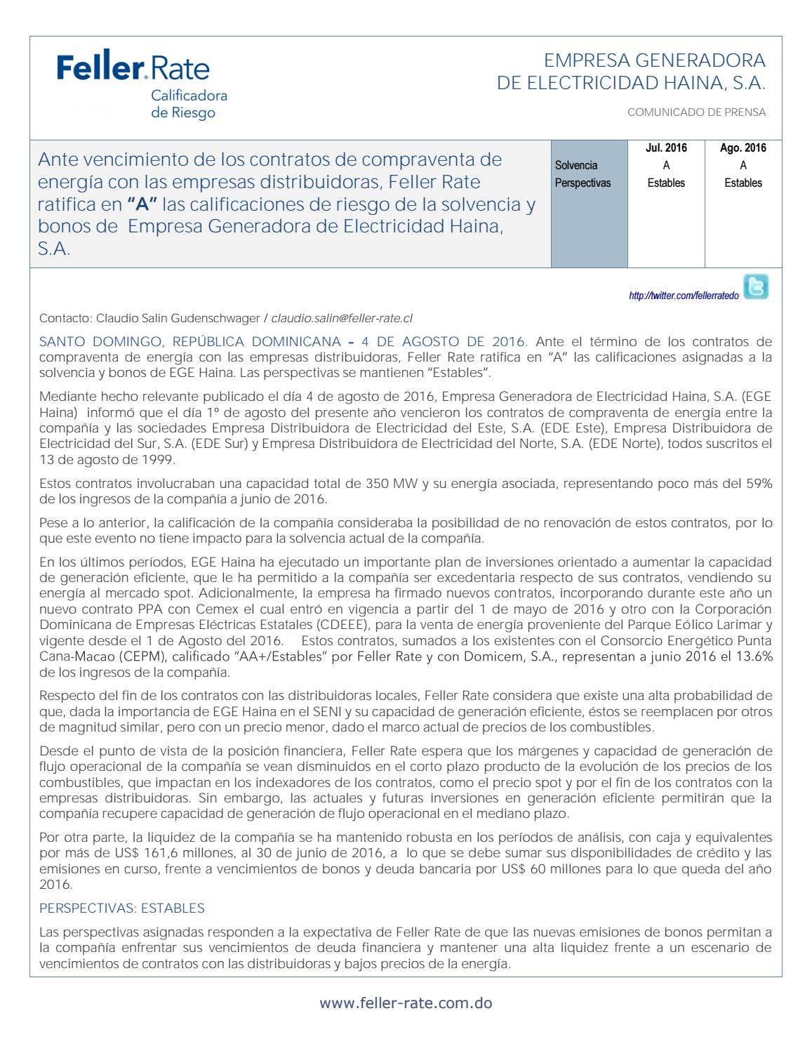 Feller rate agosto 2016 by EGE Haina - Issuu