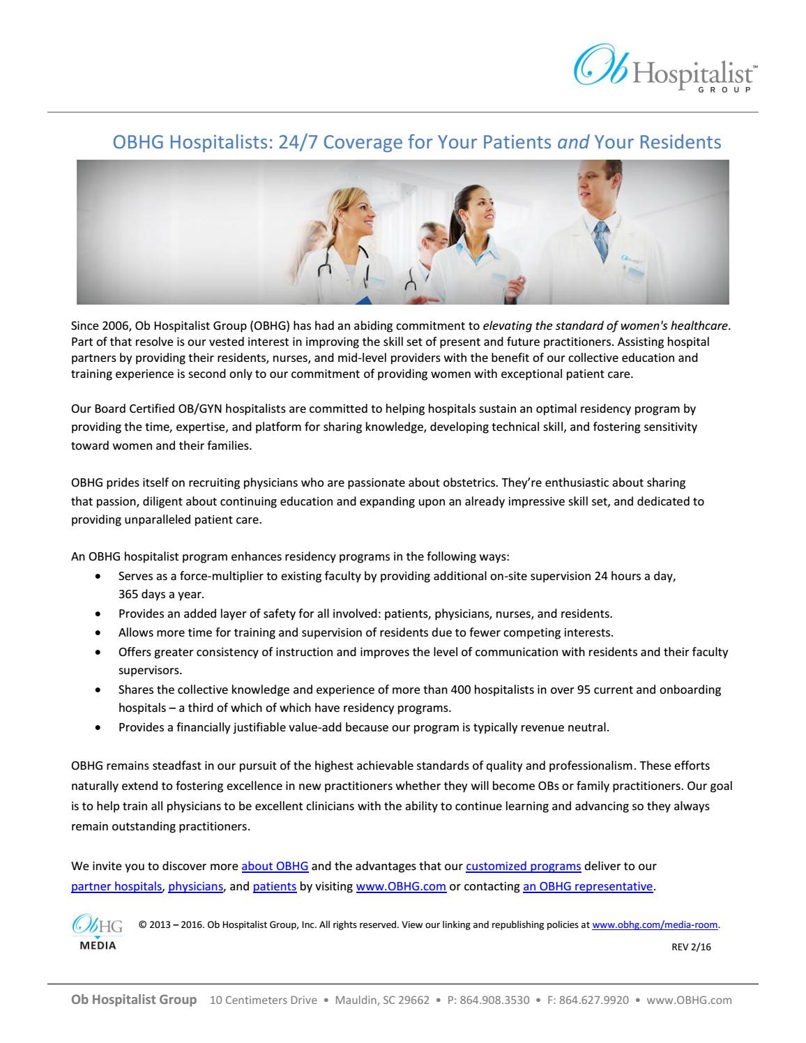 OBHG Hospitalists: 24/7 Coverage for Your Patients and Your Residents ...