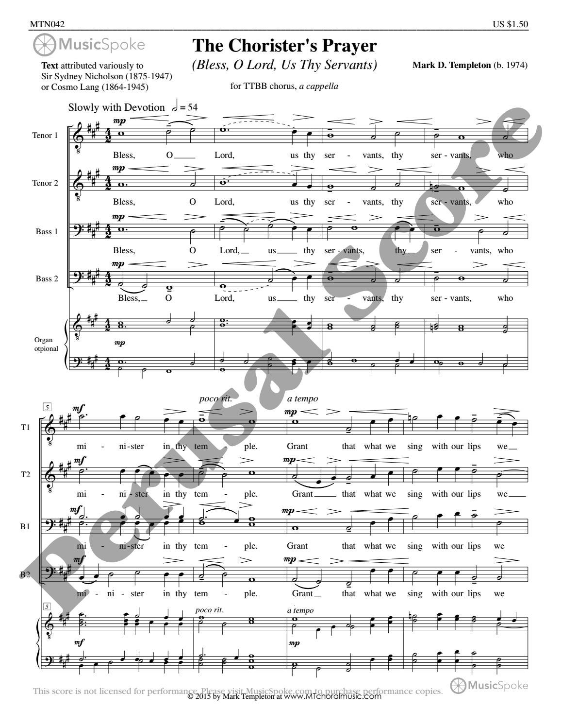 The Chorister's Prayer (TTBB) | Mark Templeton | MusicSpoke by ...