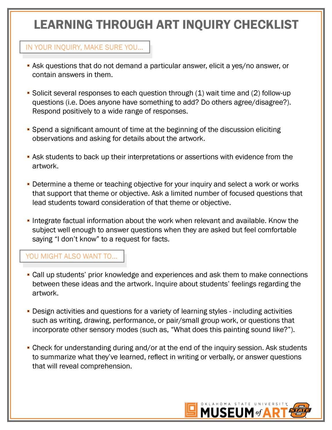 Learning Through Art Inquiry Checklist by OSU Museum of Art - Issuu