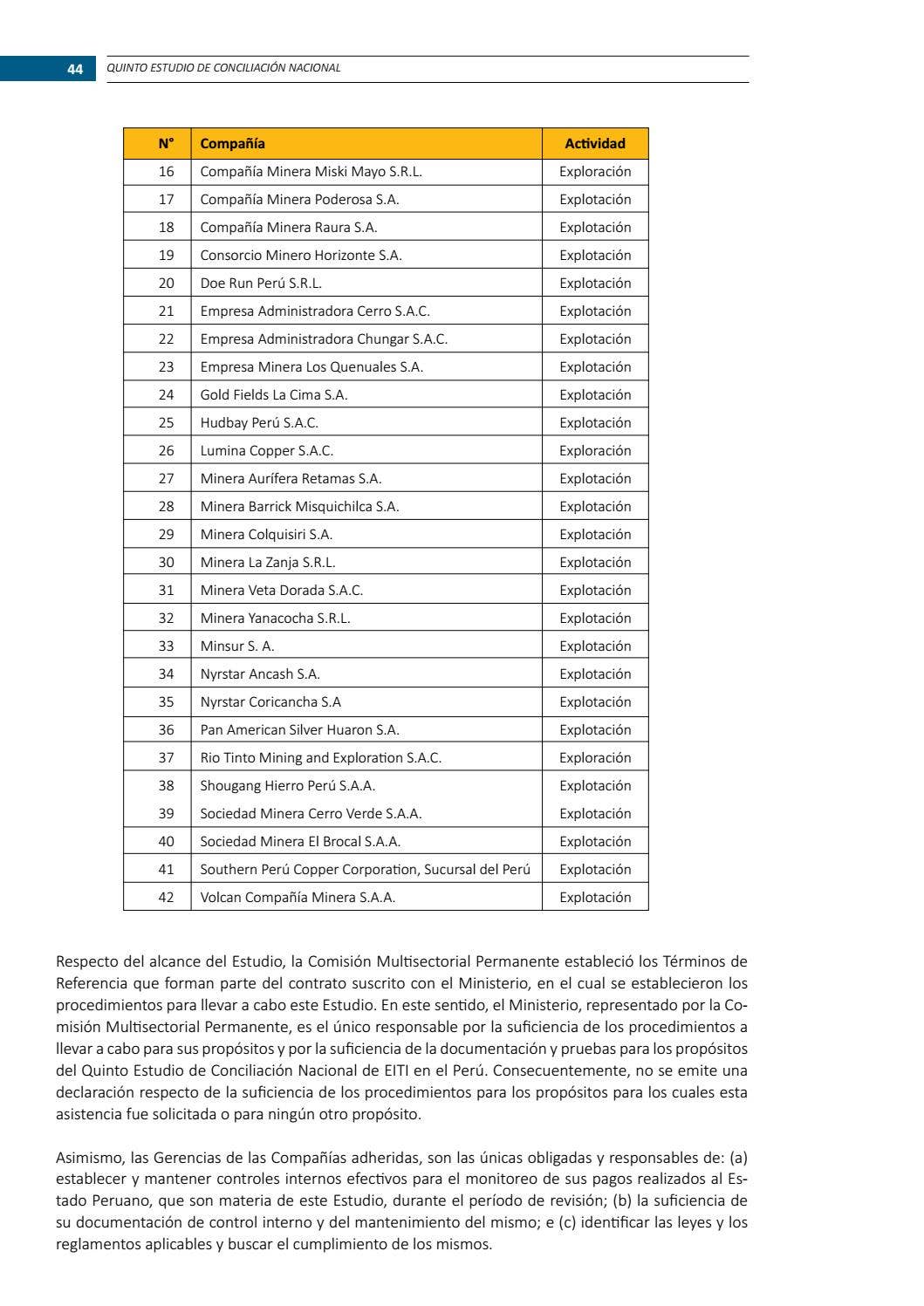Quinto estudio de Conciliación - EITI Perú by Sociedad Nacional de ...