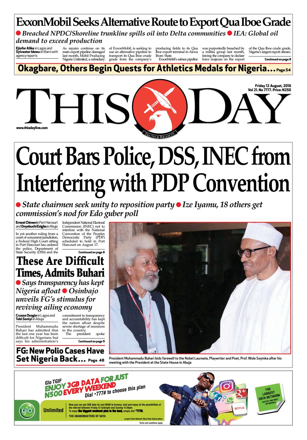 Friday 12th August 2016 by THISDAY Newspapers Ltd - Issuu
