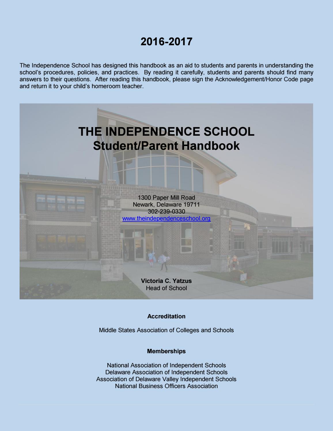 Student/Parent Handbook 2016-17 by The Independence School - Issuu