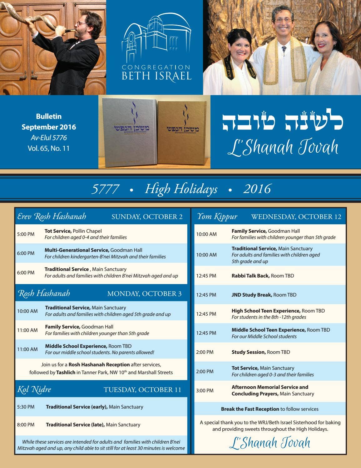 September 2016 Bulletin - Congregation Beth Israel, Portland Oregon by ...