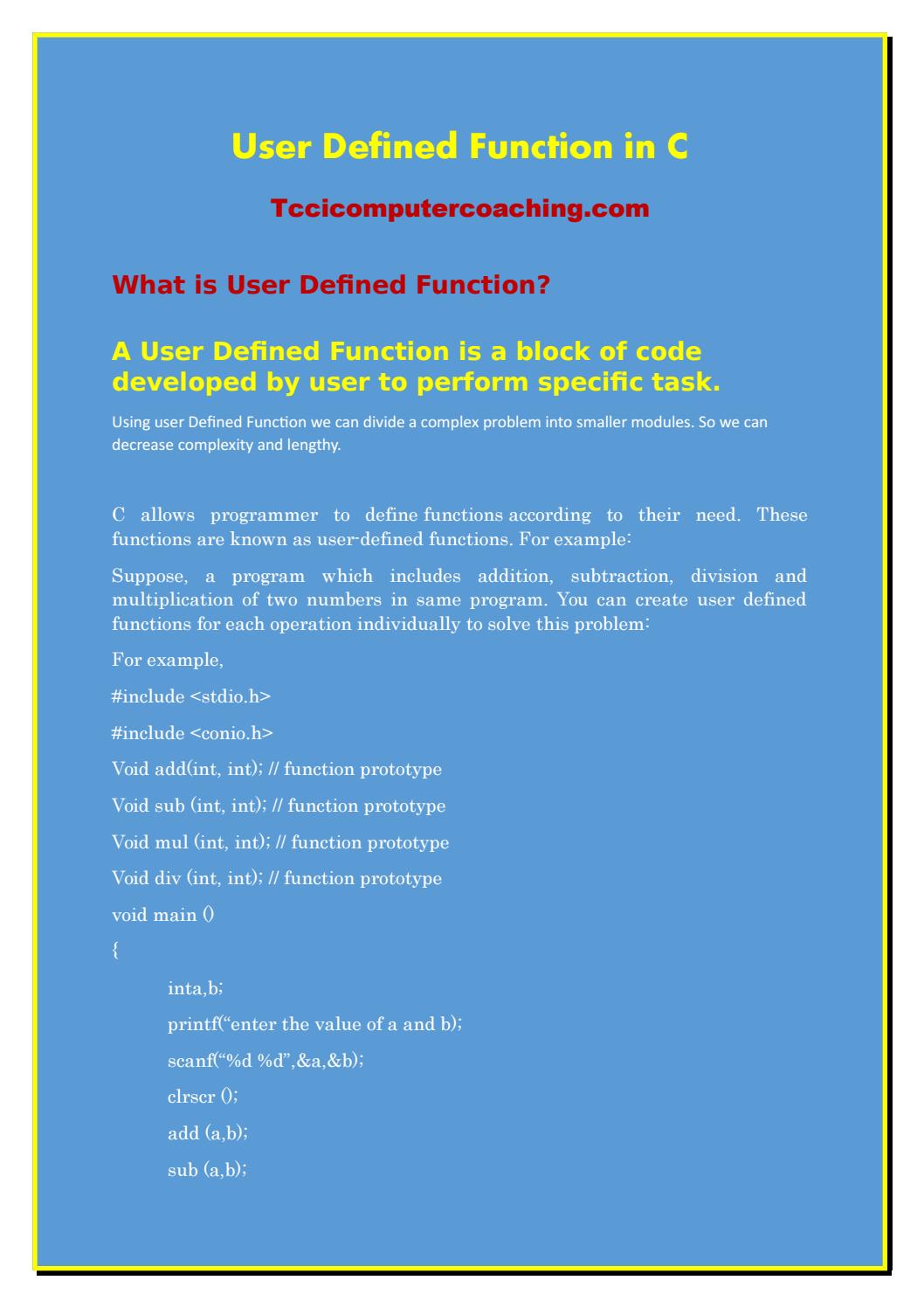 User Defined Function In C By Rosario Riley Issuu