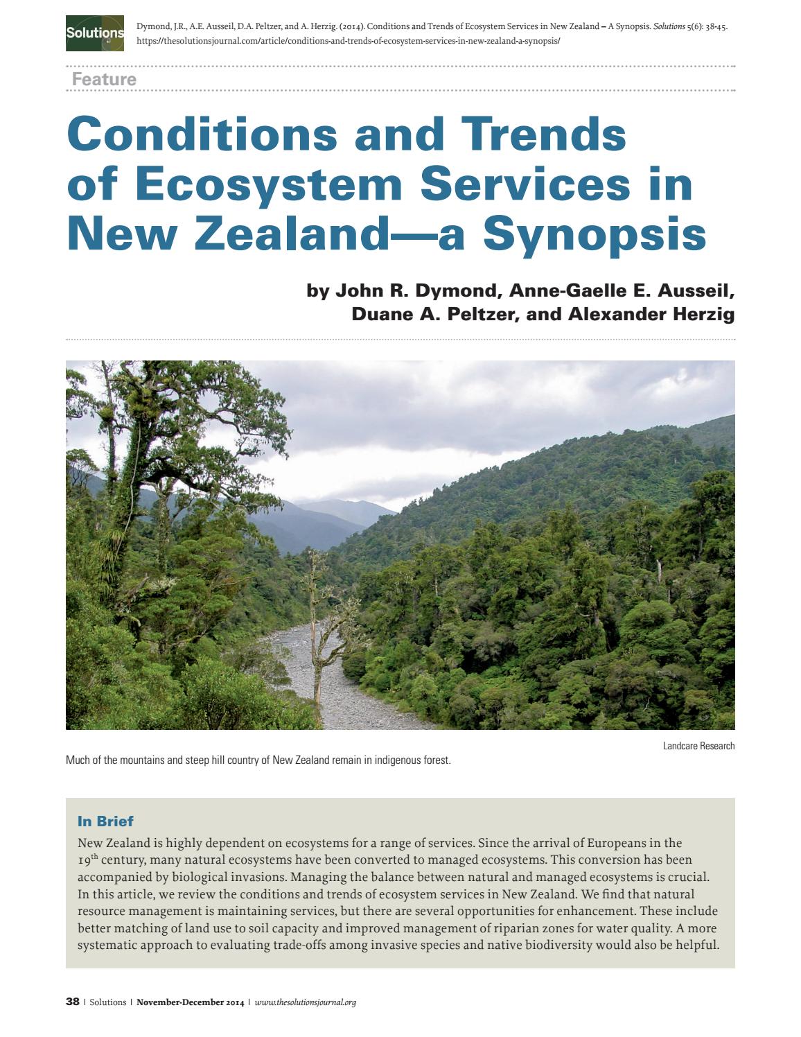 Conditions and Trends of Ecosystem Services in New Zealand - a Synopsis ...