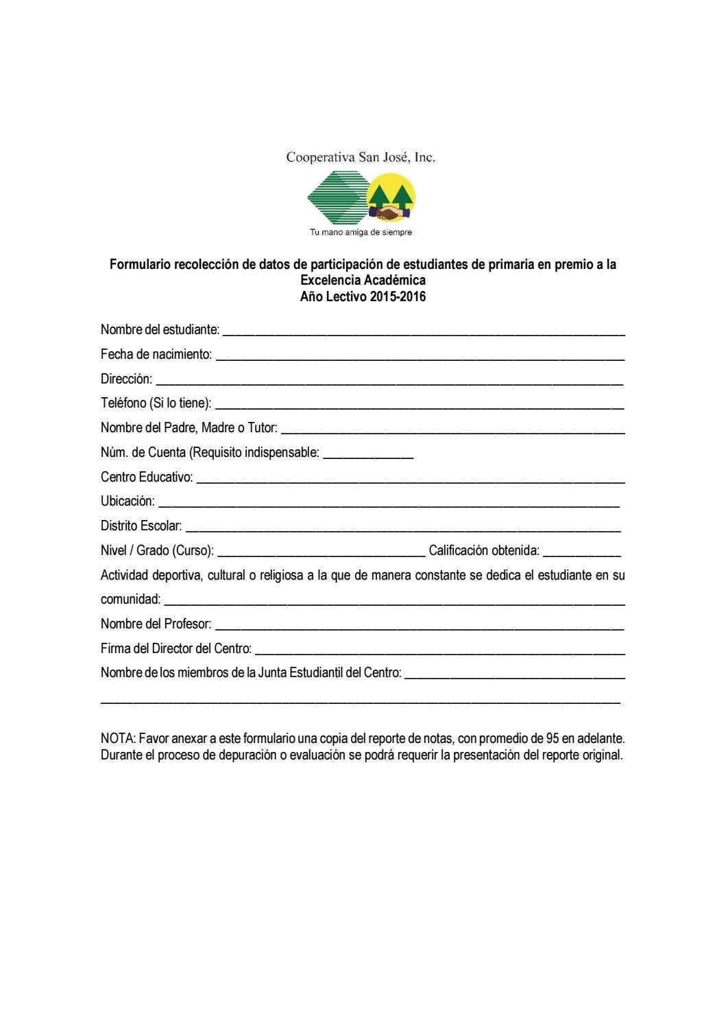 Formulario estudiantes nivel basico by Cooperativa San Jose - Issuu