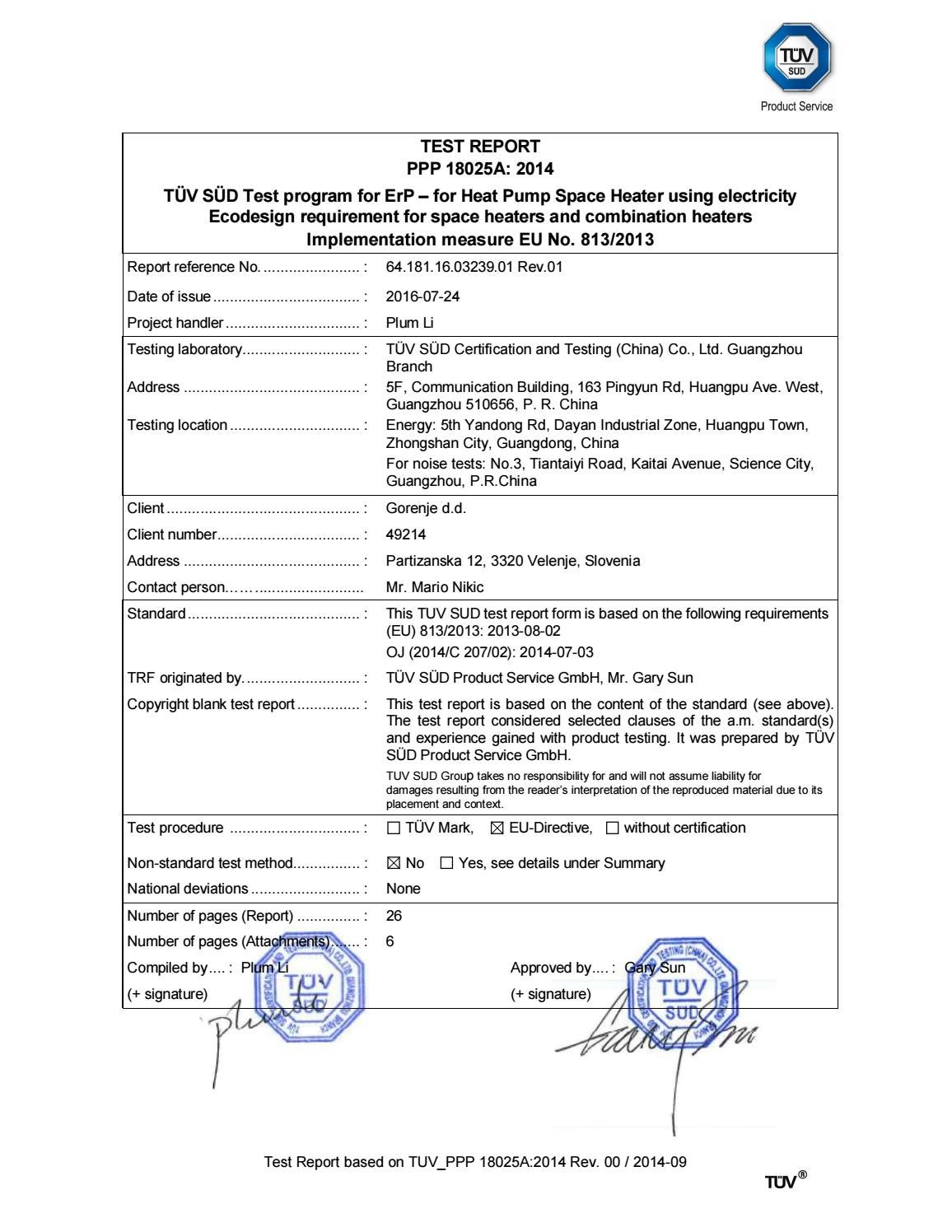 Erp tuv test report scop eco inv 10 a by Gorenje d.o.o. - Issuu