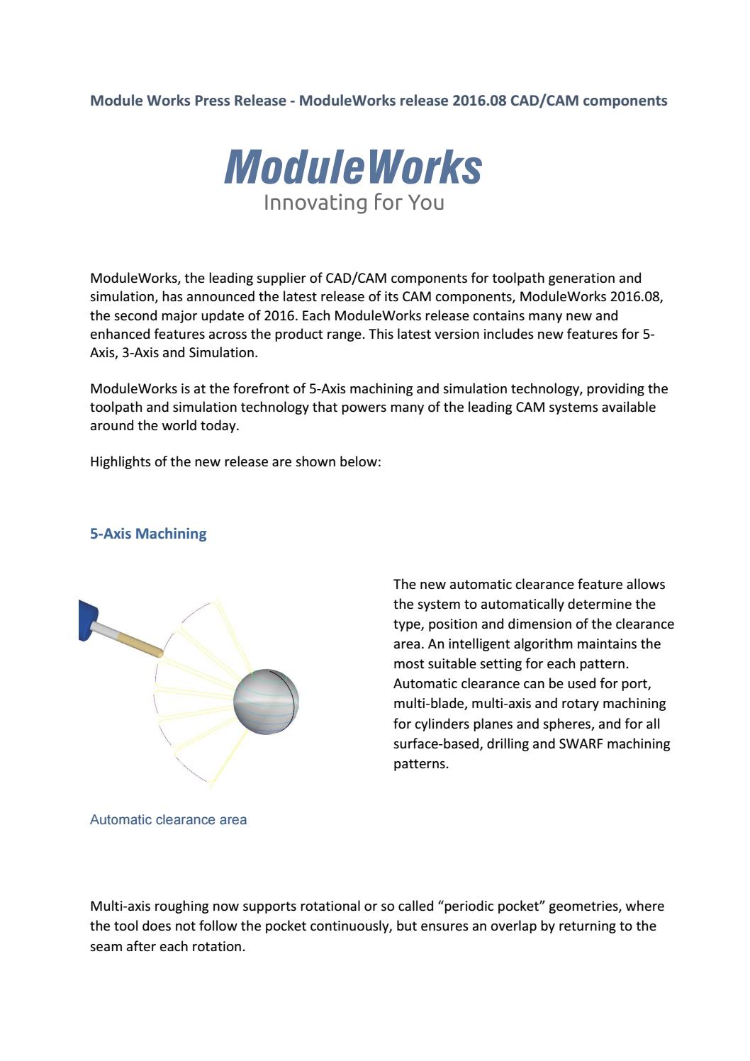 ModuleWorks Press Release - ModuleWorks Release 2016_08 CAD/CAM ...