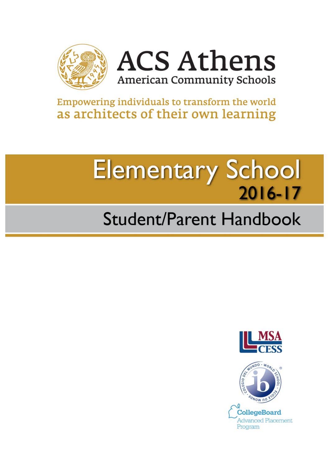 Elementary School Student - Parent Handbook 2016-2017 by ACS Athens - Issuu