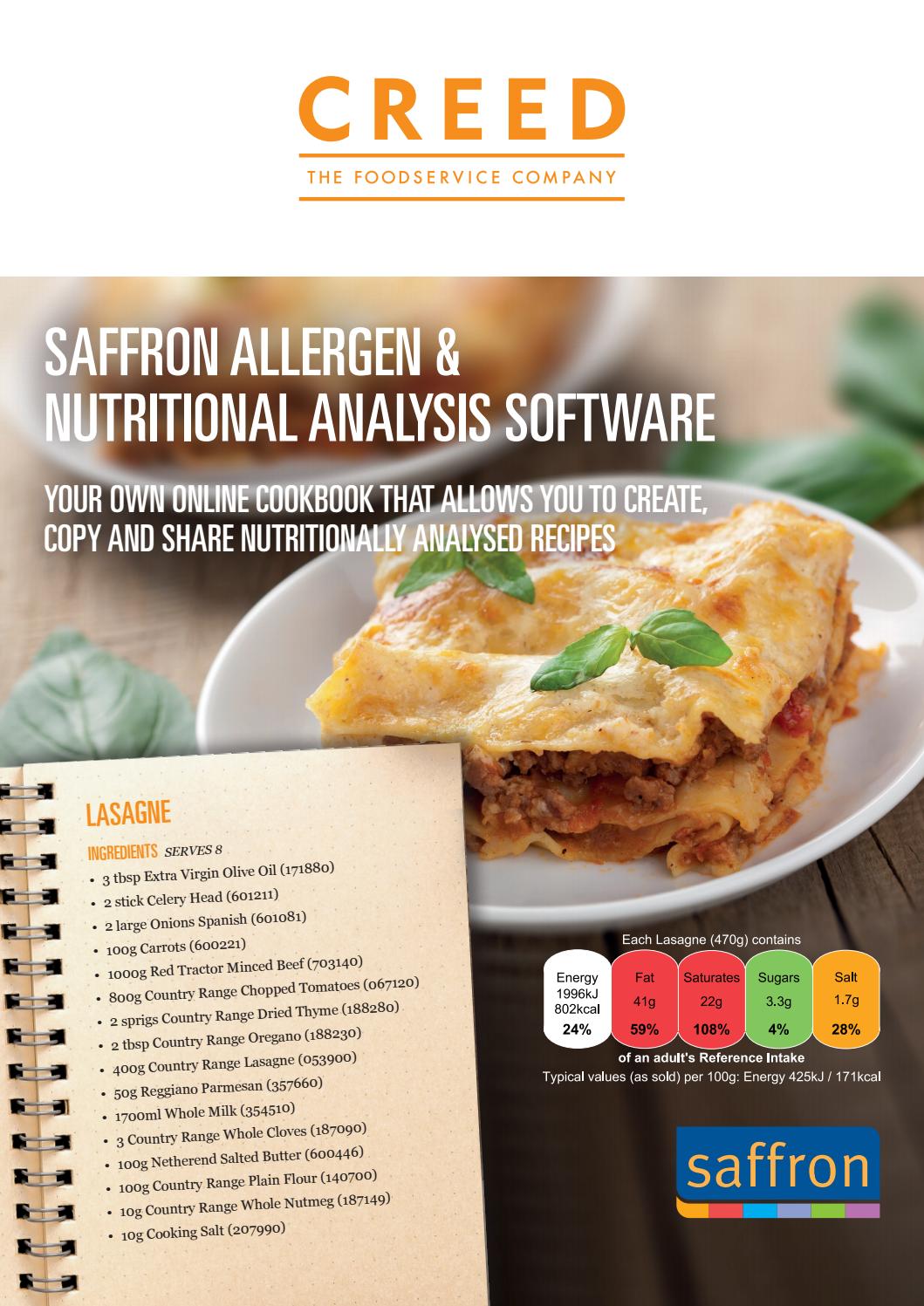 Saffron Allergen & Nutritional Analysis Software from Creed Foodservice ...