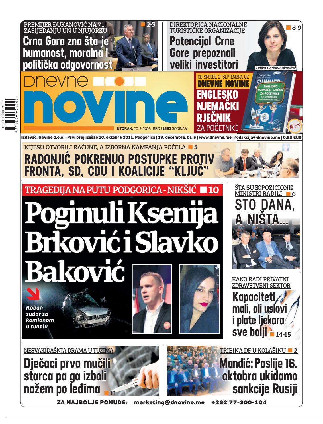 Dnevne novine 20. septembar 2016. by Dnevne Novine - Issuu