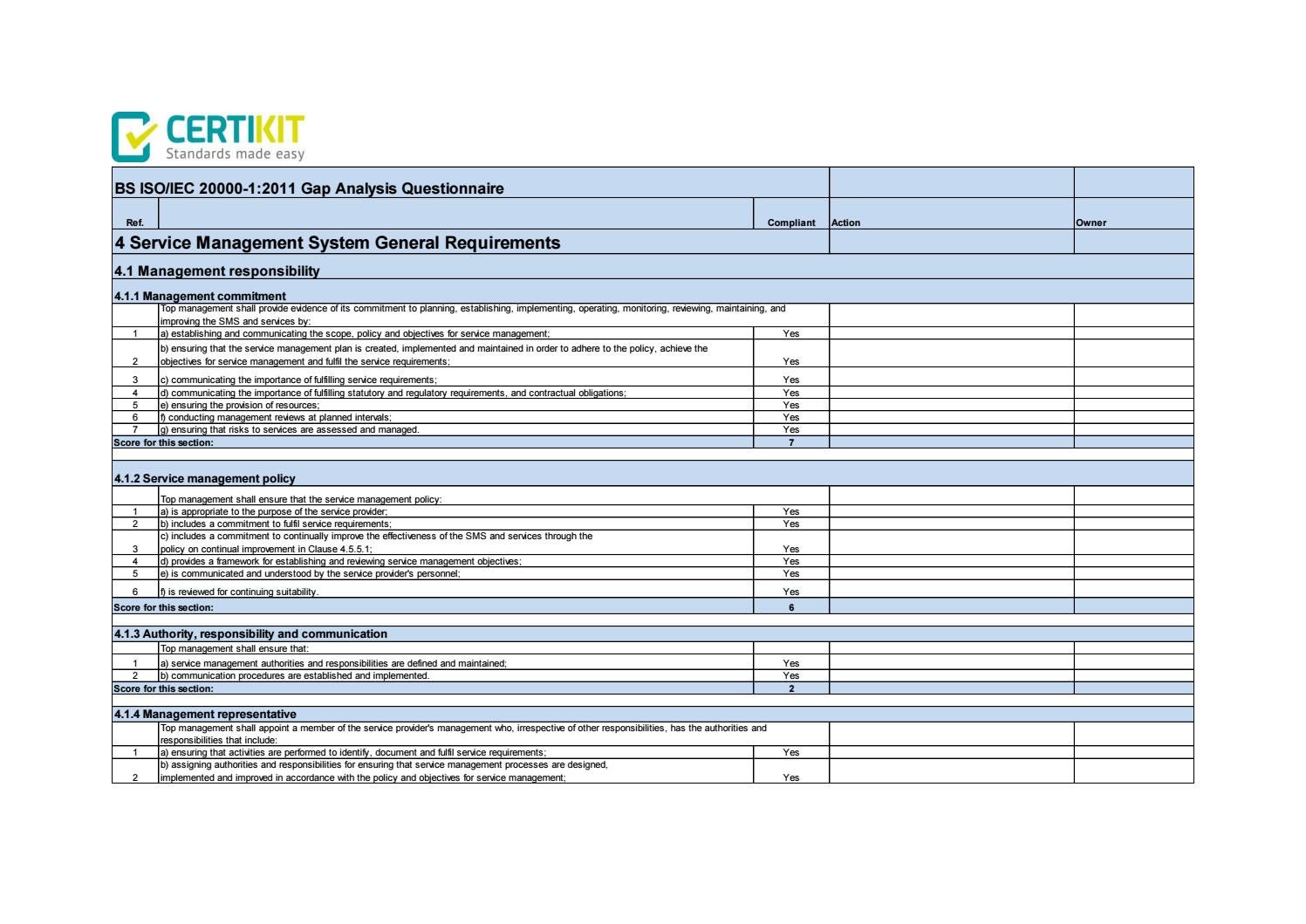 Iso20000 2011 gap assessment and conformity action plan by CertiKit ...