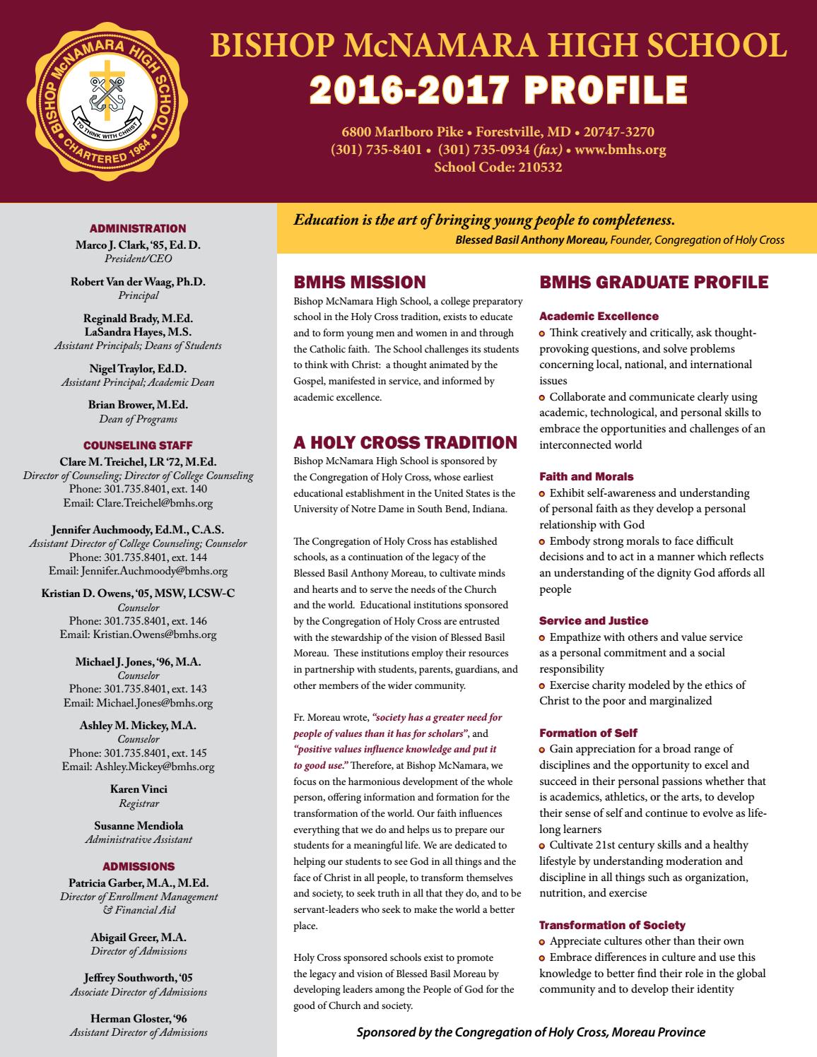 BMHS School Profile 2016-2017 by Bishop McNamara High School - Issuu