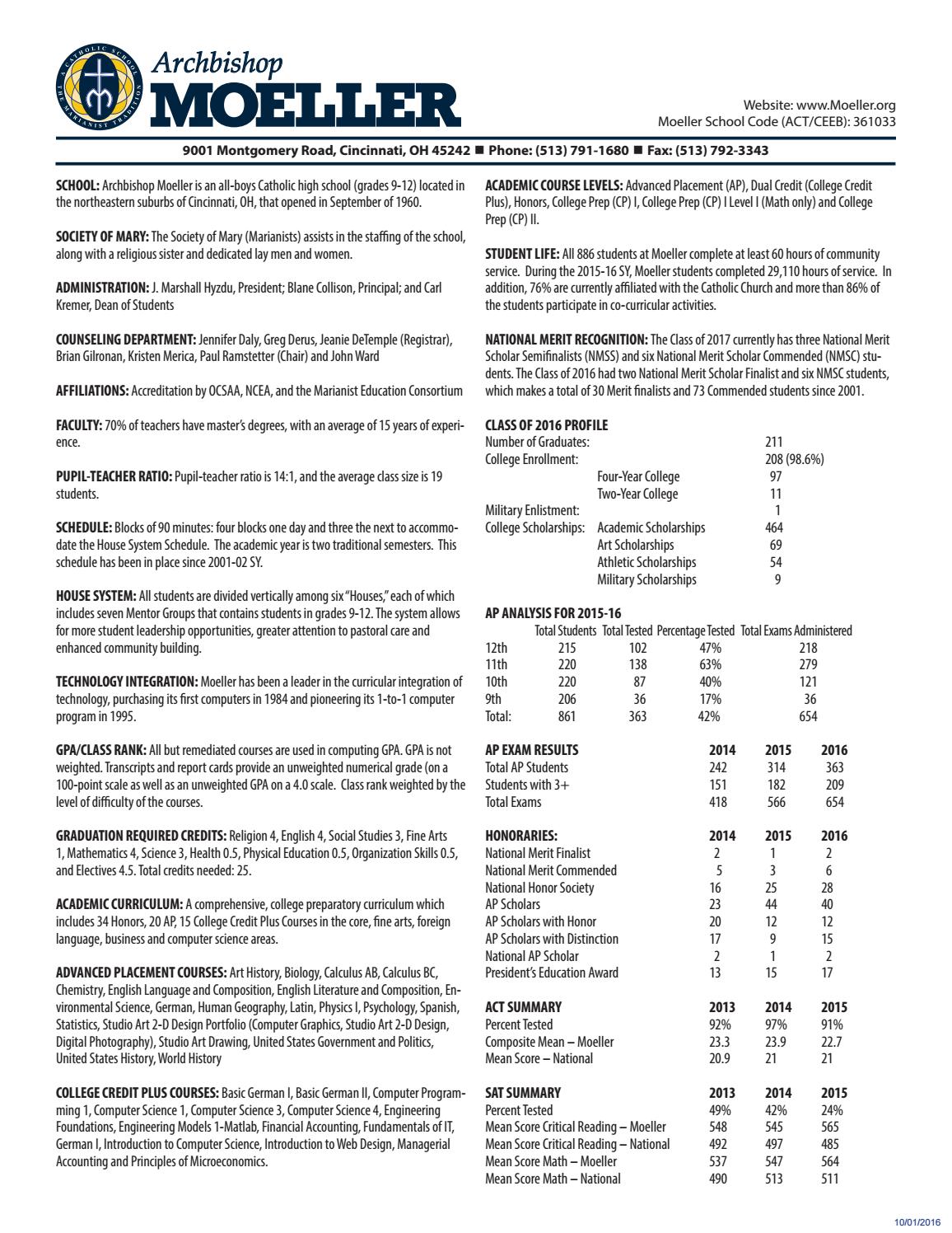 Archbishop moeller school profile 2016 by Archbishop Moeller High ...