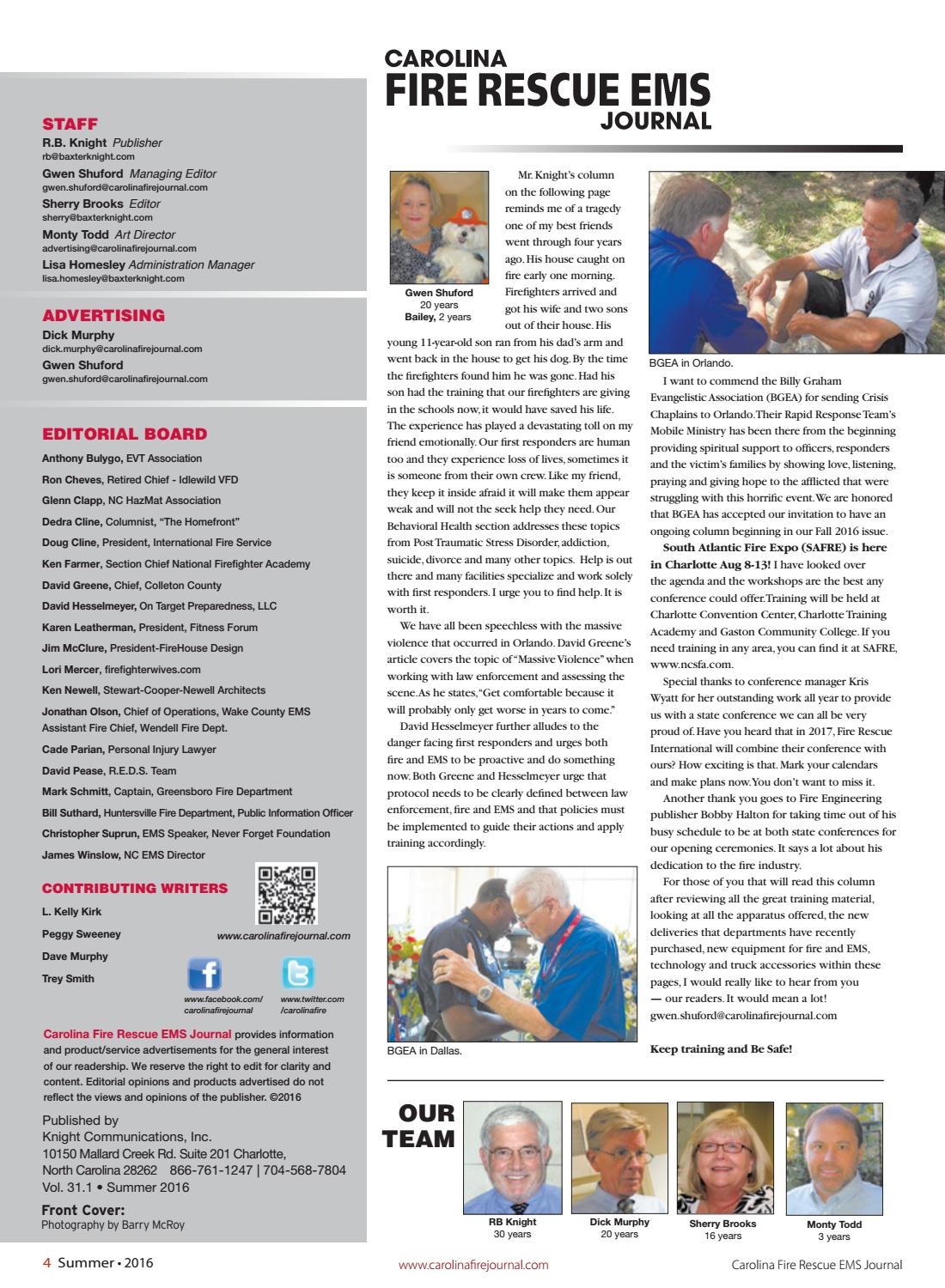 Carolina Fire Rescue EMS Journal - Summer 2016 by Moore Creative - Issuu