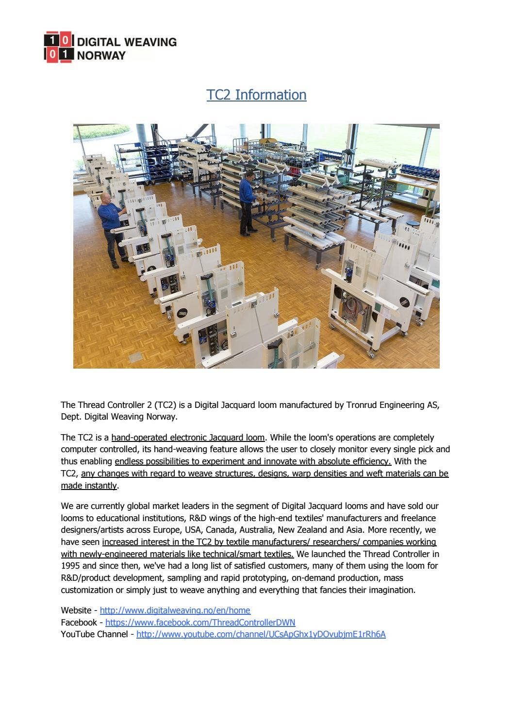 Information Sheet - TC2 loom by Digital Weaving Norway - Issuu