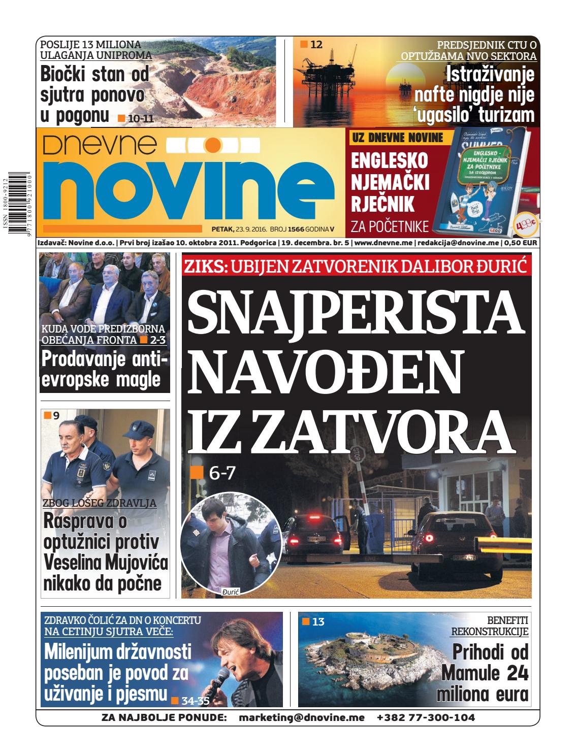 Dnevne novine 23. septembar 2016. by Dnevne Novine - Issuu