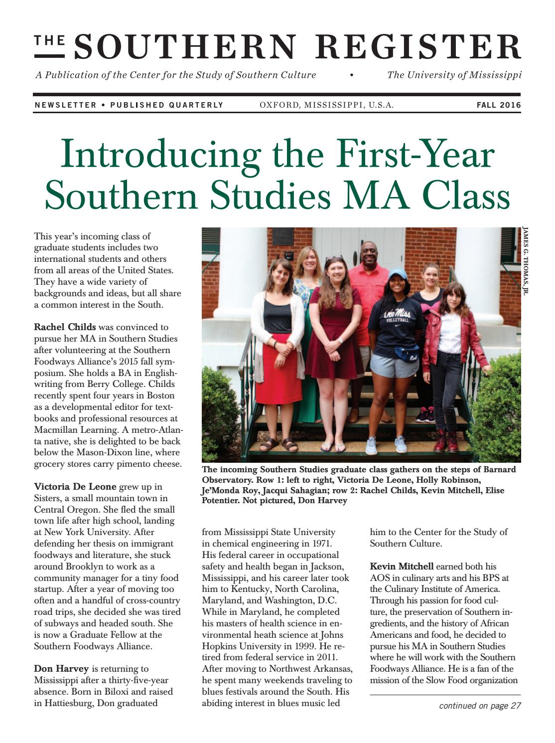 Southern Register Fall 2016 by Southern Studies - Issuu