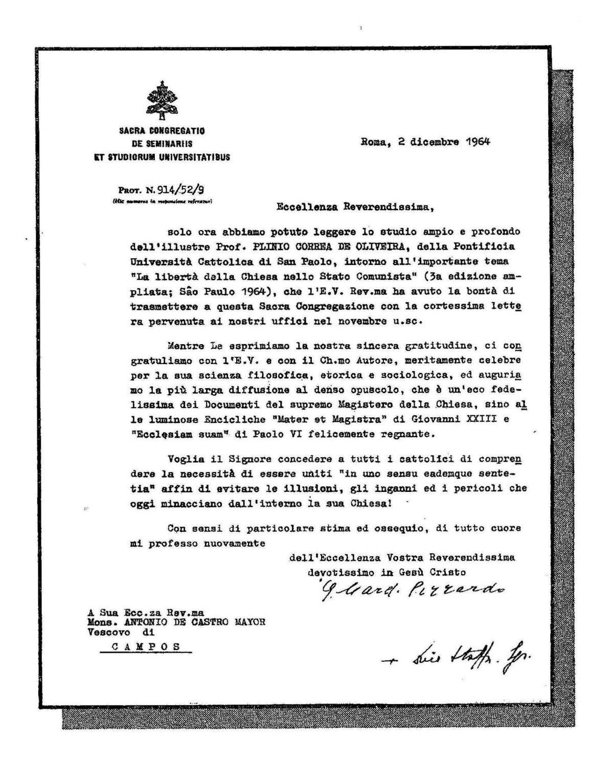 Cardinal Pizzardo Letter by Crusade Magazine - Issuu