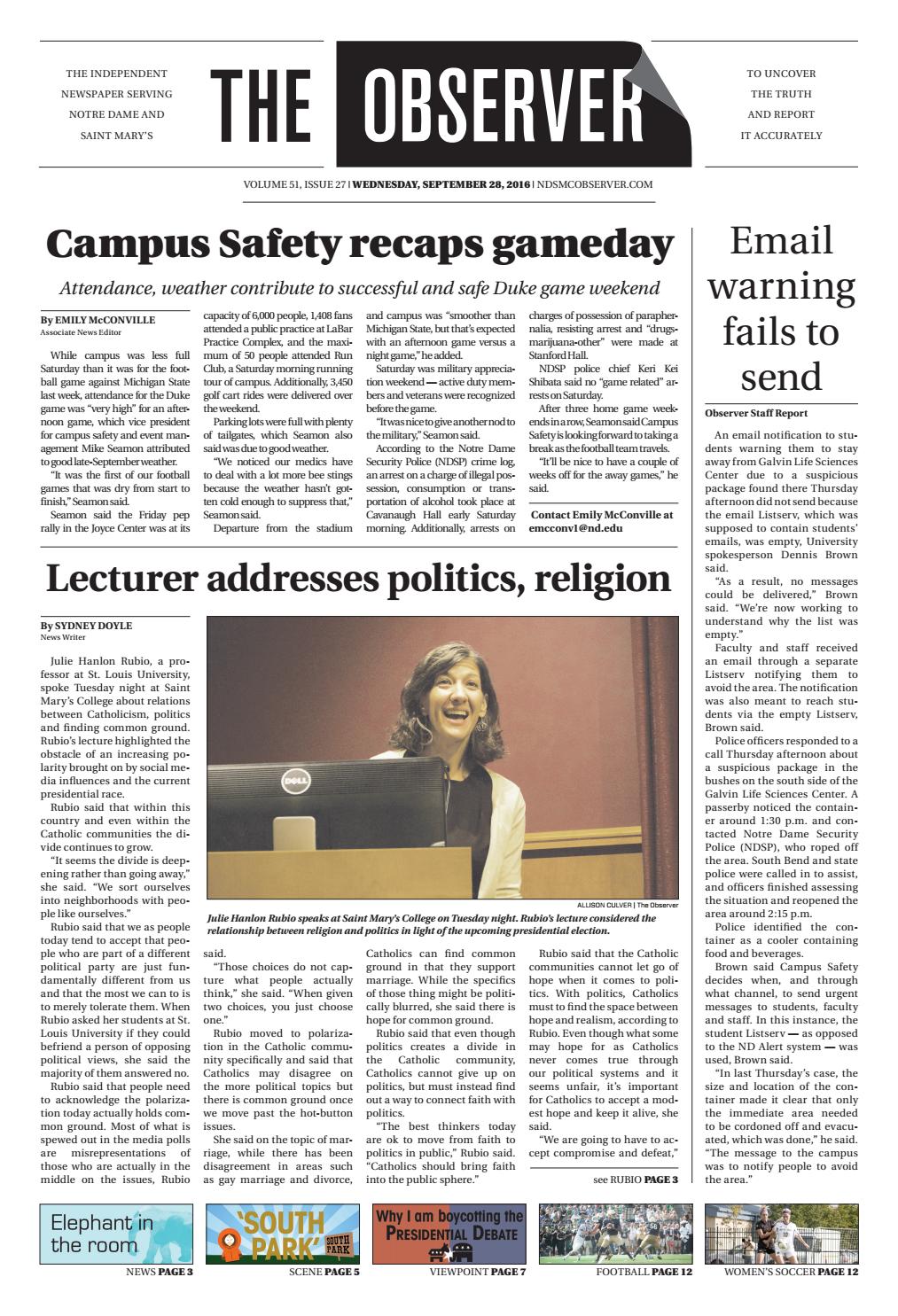 Print Edition of The Observer for Wednesday, September 28, 2016 by The ...