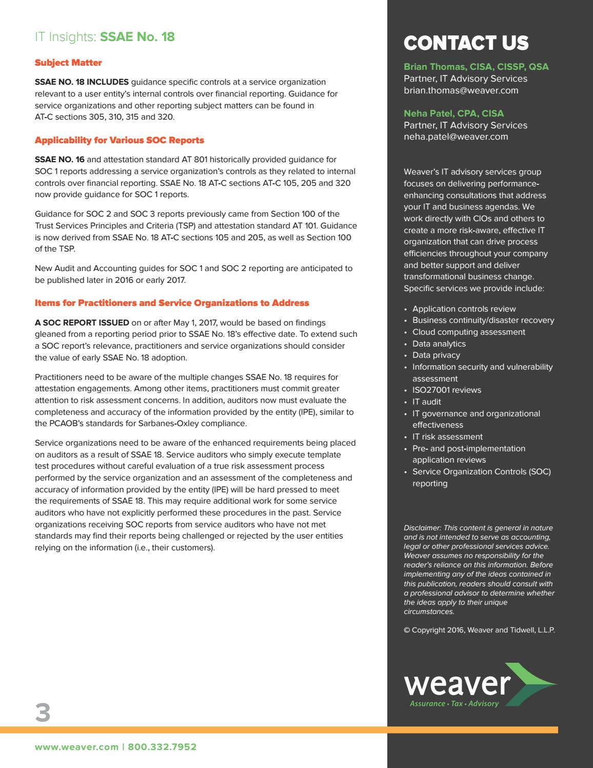 IT Insights - SSAE No. 18 by Weaver - Issuu