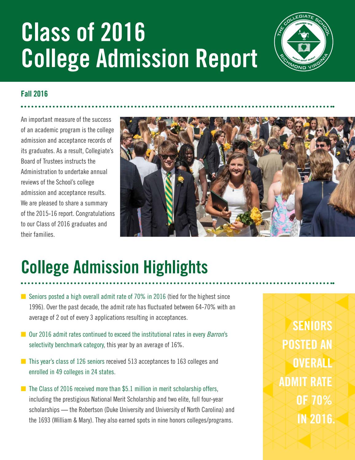 2016 College Admission Report by Collegiate School - Issuu