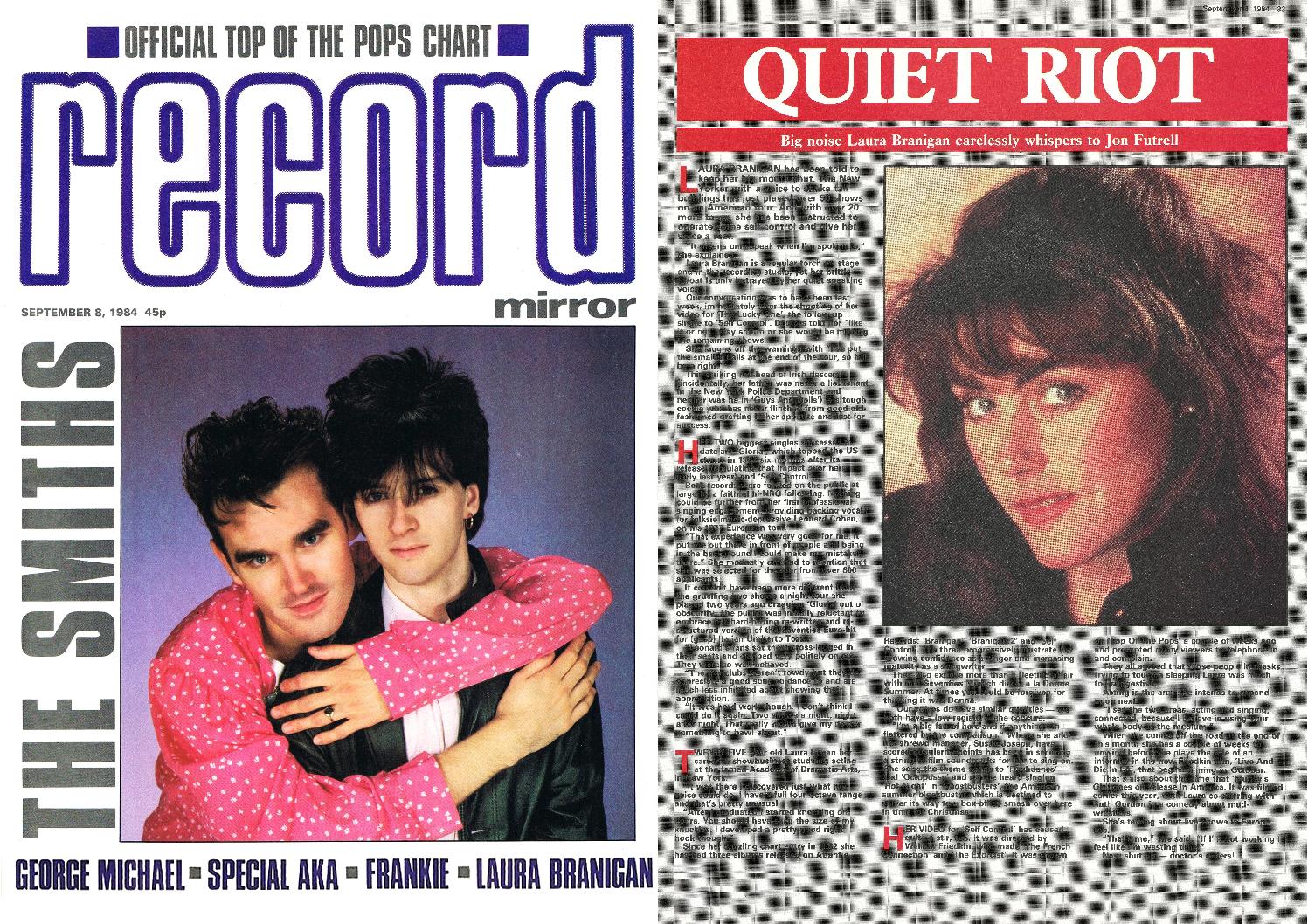 "QUIET RIOT" - UK magazine "Record Mirror" (1984) by Laura Branigan ...