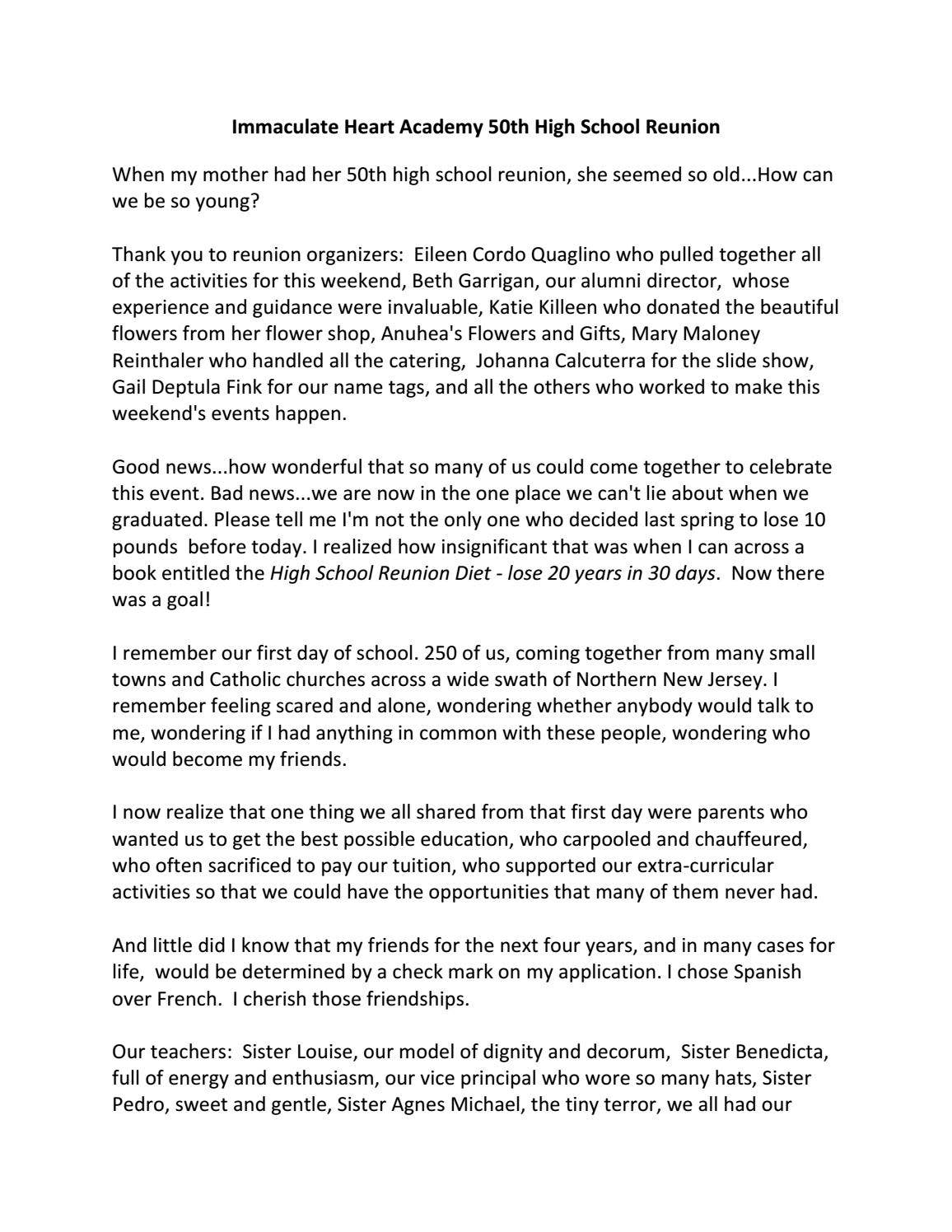 Class of 1966 Reunion Speech by Immaculate Heart Academy - Issuu
