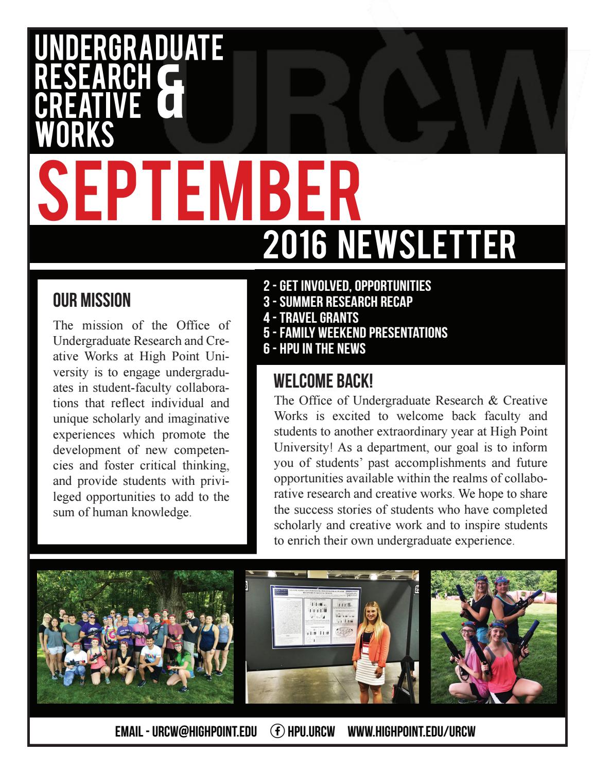 URCW September Newsletter 2016 by High Point University - Issuu