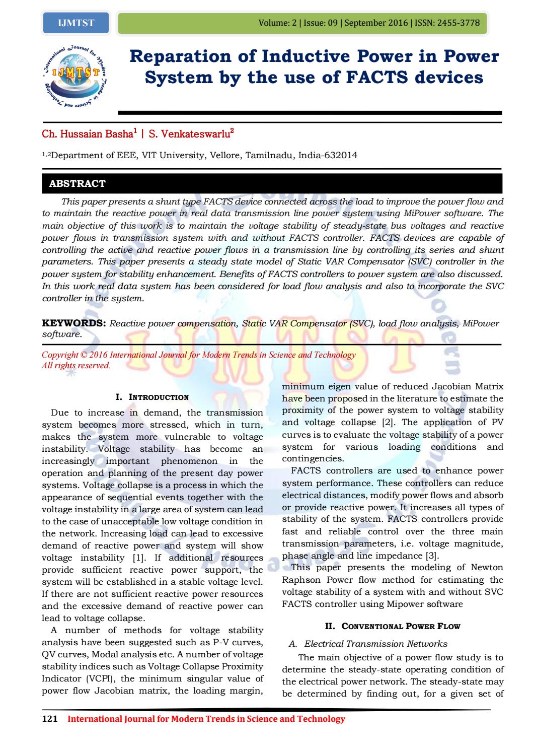 Reparation of Inductive Power in Power System by the use of FACTS ...