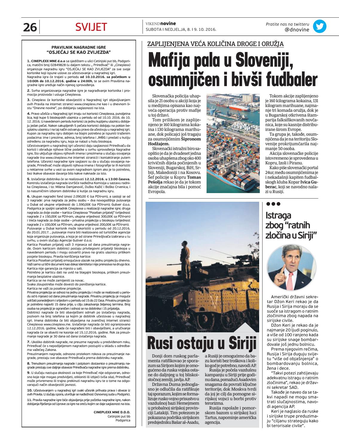 Dnevne novine 8-9 oktobar 2016. by Dnevne Novine - Issuu