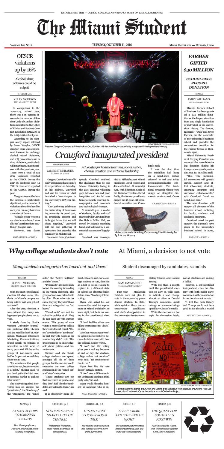 October 11, 2016 | The Miami Student by The Miami Student - Issuu
