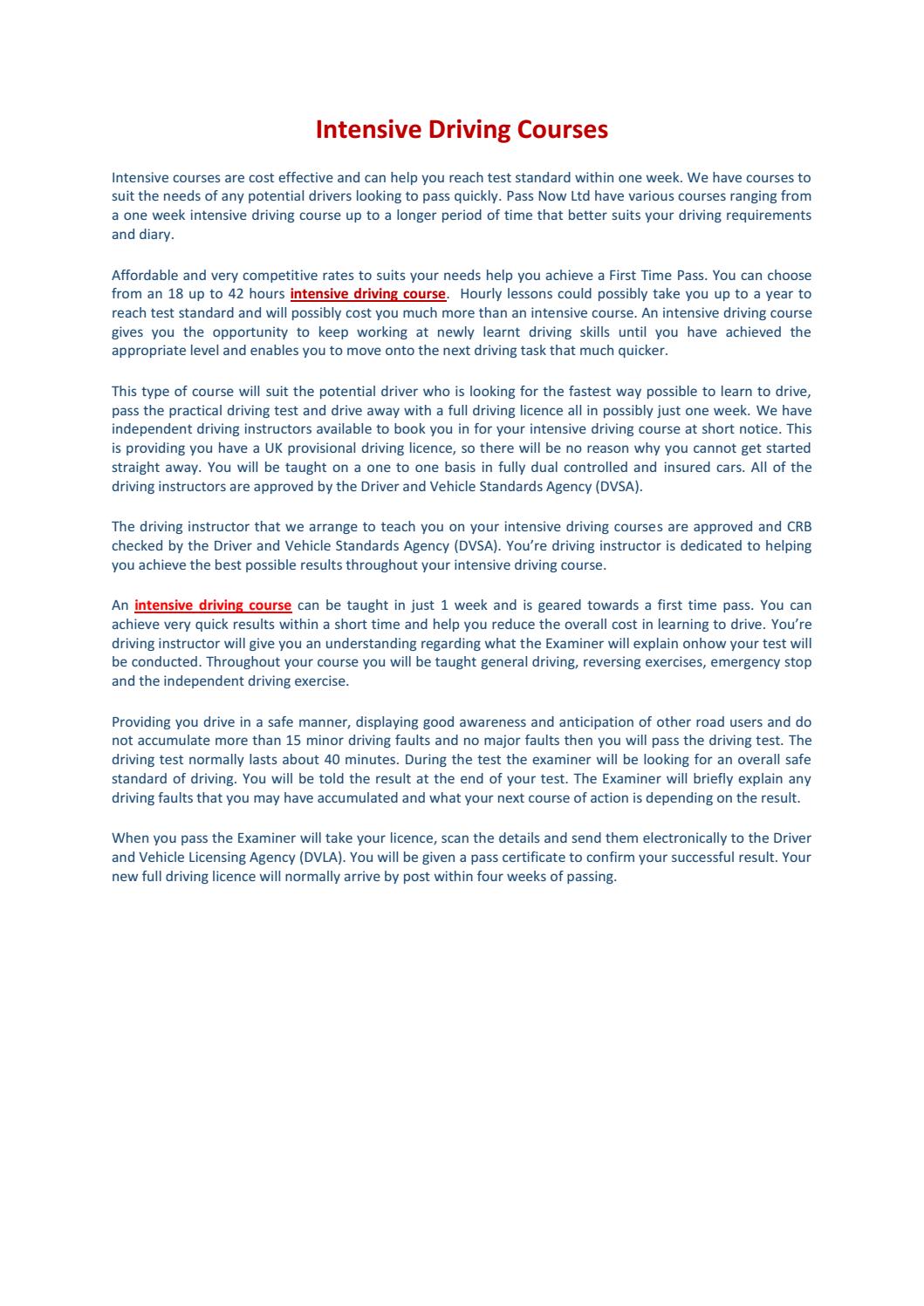 Intensive driving courses by Pass Now - Issuu