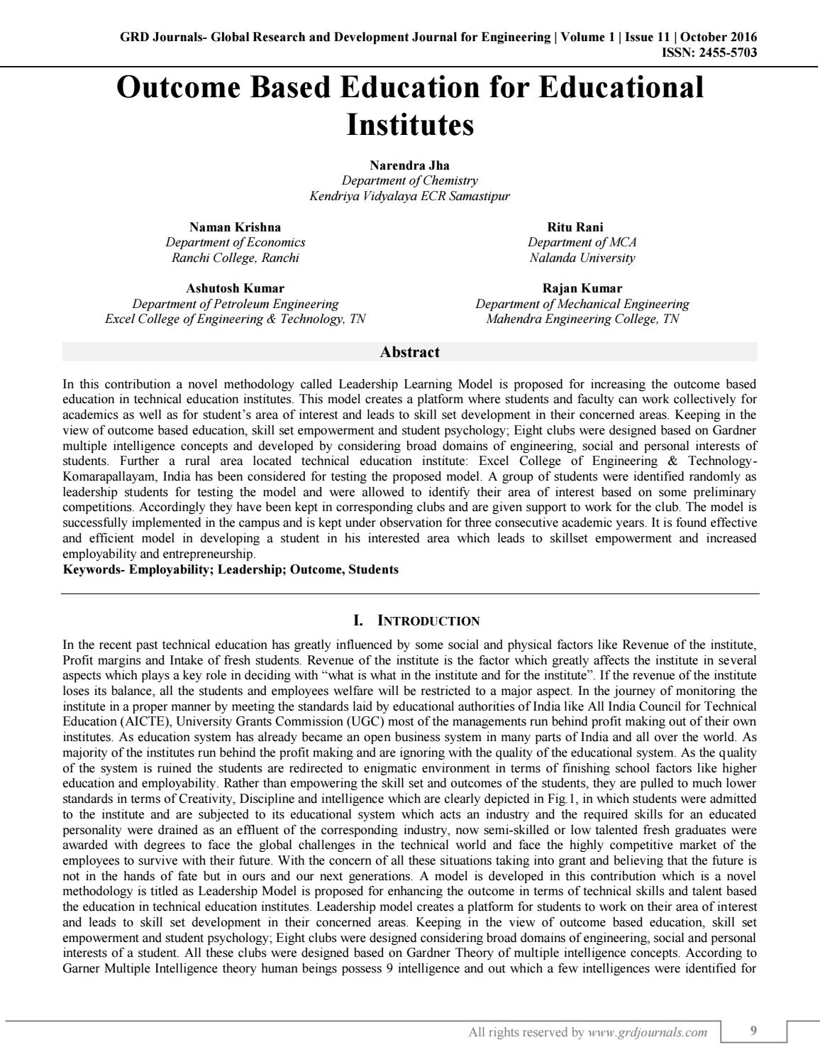 Outcome Based Education for Educational Institutes by GRD Journals - Issuu