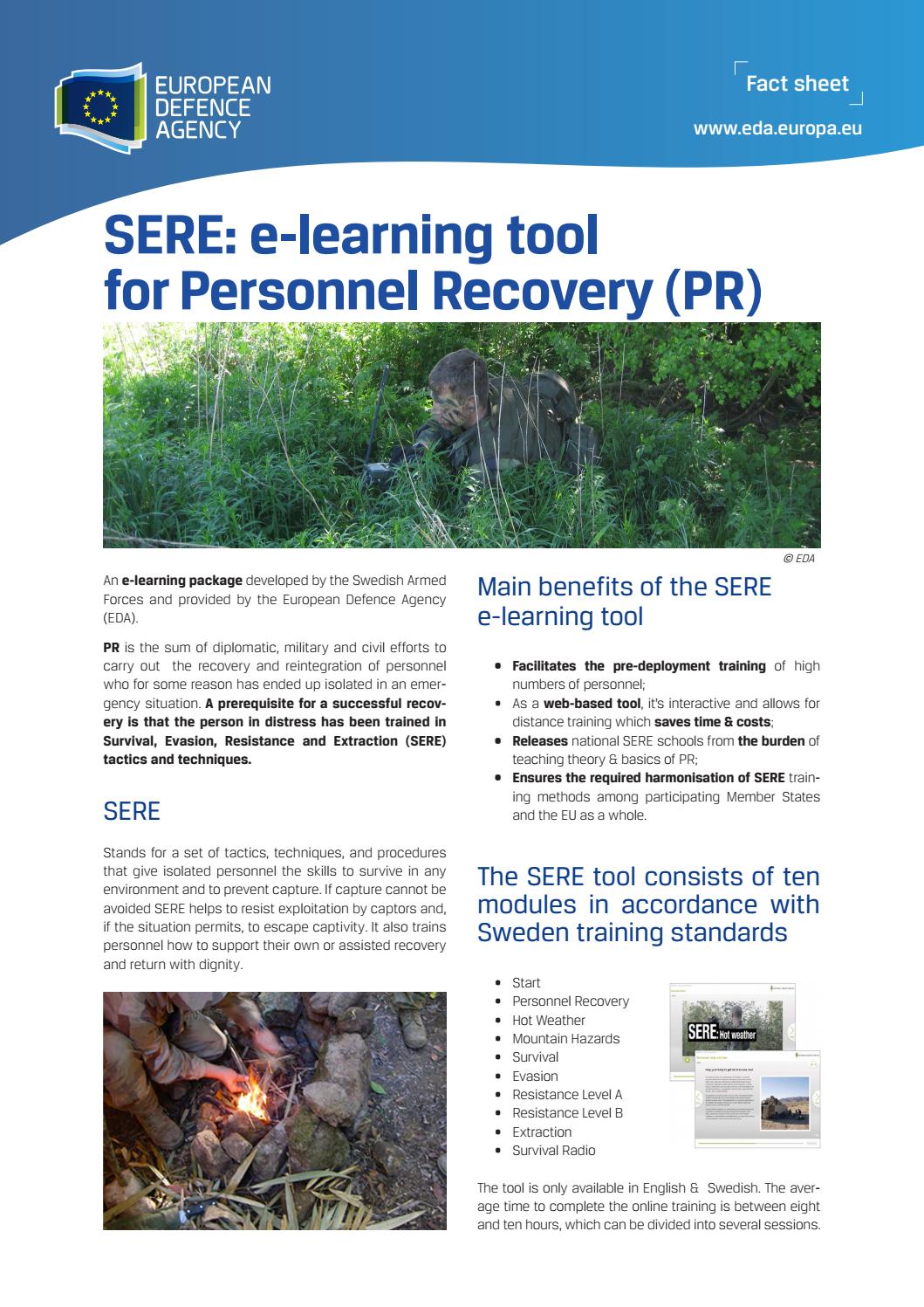 Factsheet: SERE e-learning tool for Personnel Recovery (PR) by European ...