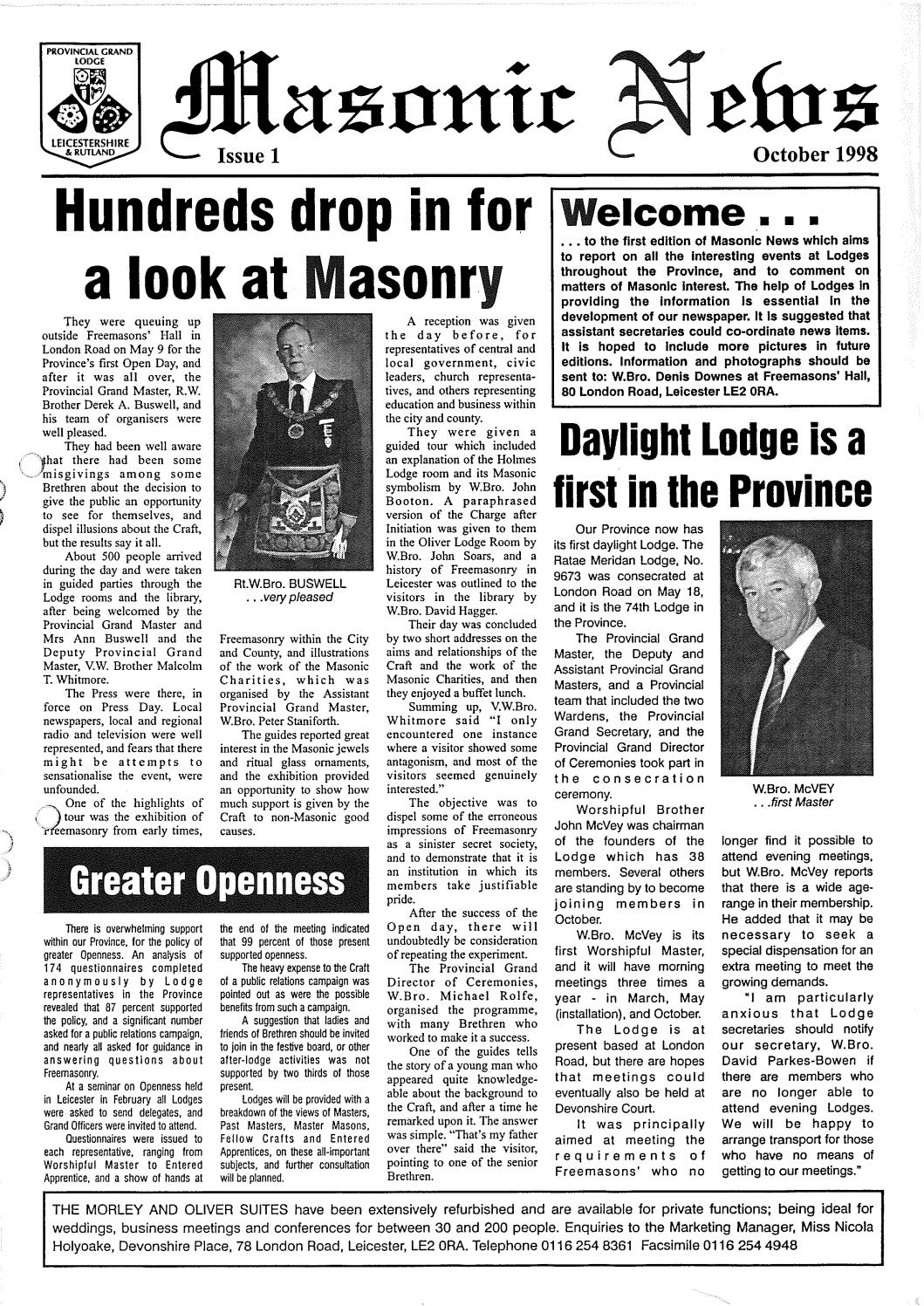 Masonic News - Issue 1 (October 1998) by Leicestershire and Rutland ...