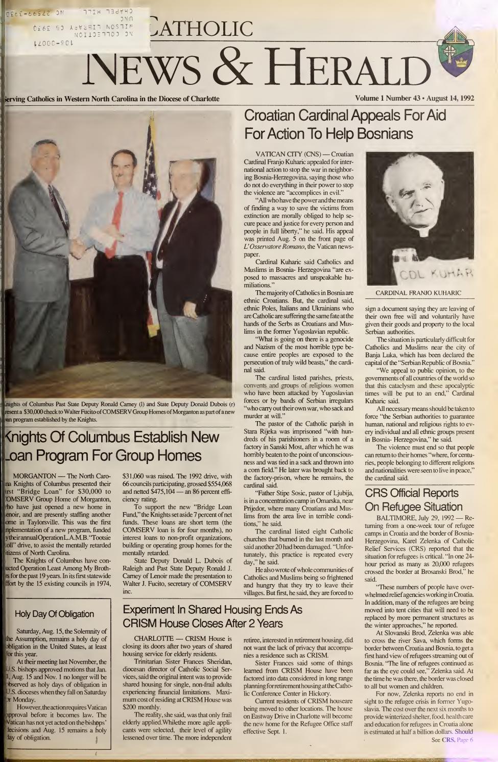 Aug. 14, 1992 by Catholic News Herald - Issuu