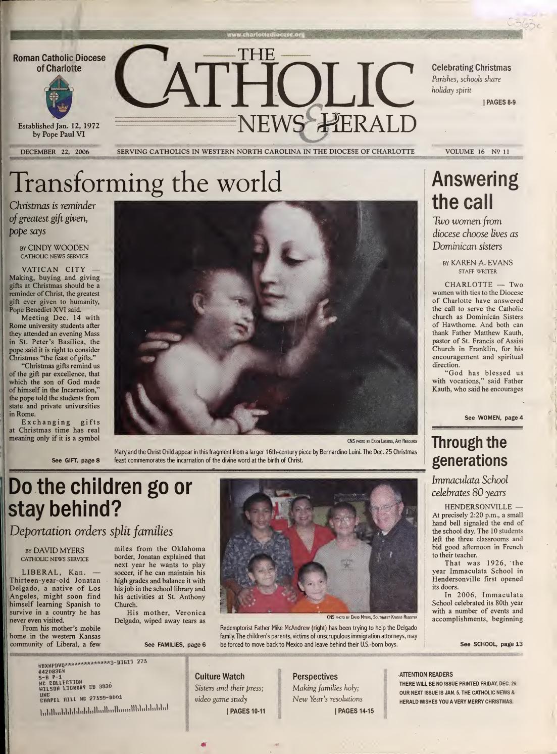 Dec 22, 2006 by Catholic News Herald - Issuu