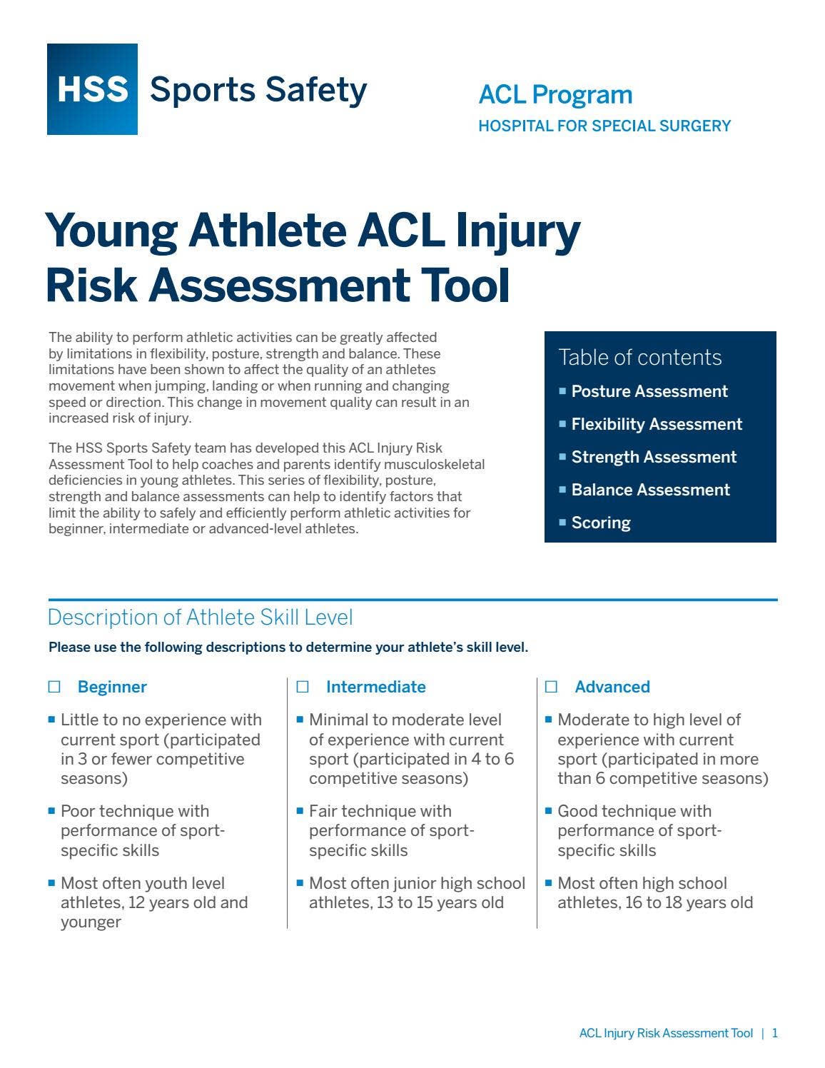 ACL Risk Assessment by Hospital for Special Surgery - Issuu