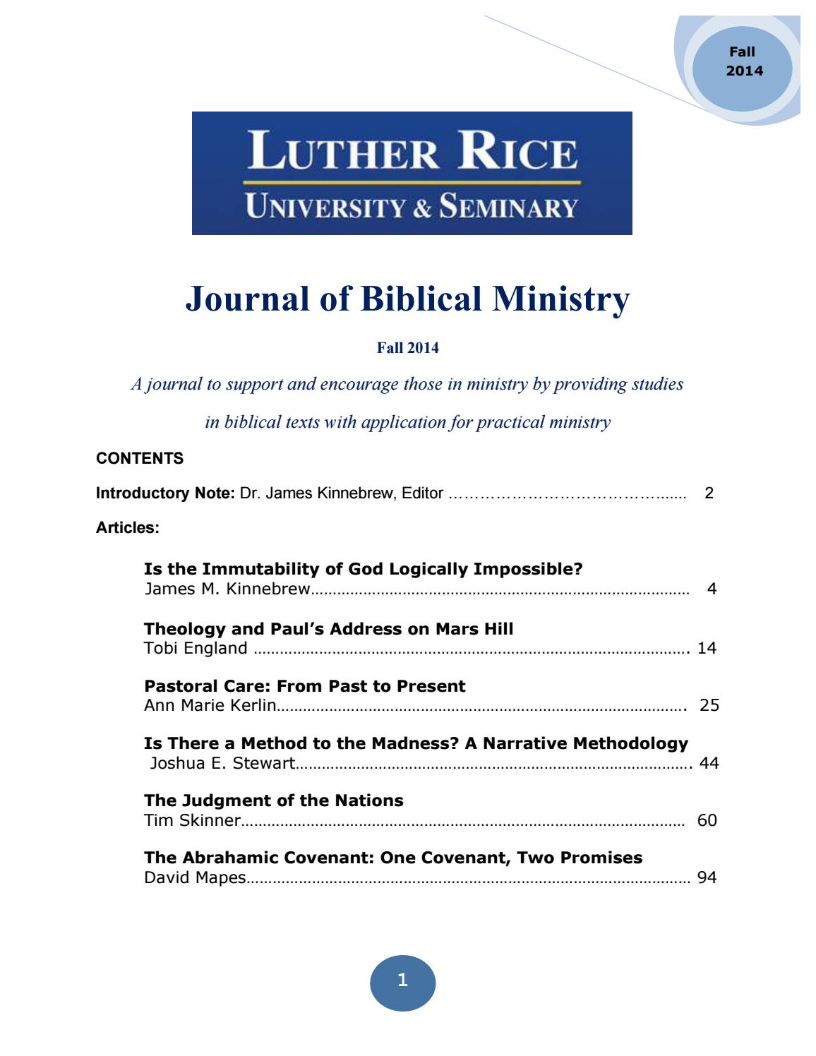 Journal of Biblical Ministry, Fall 2014 by Luther Rice College ...