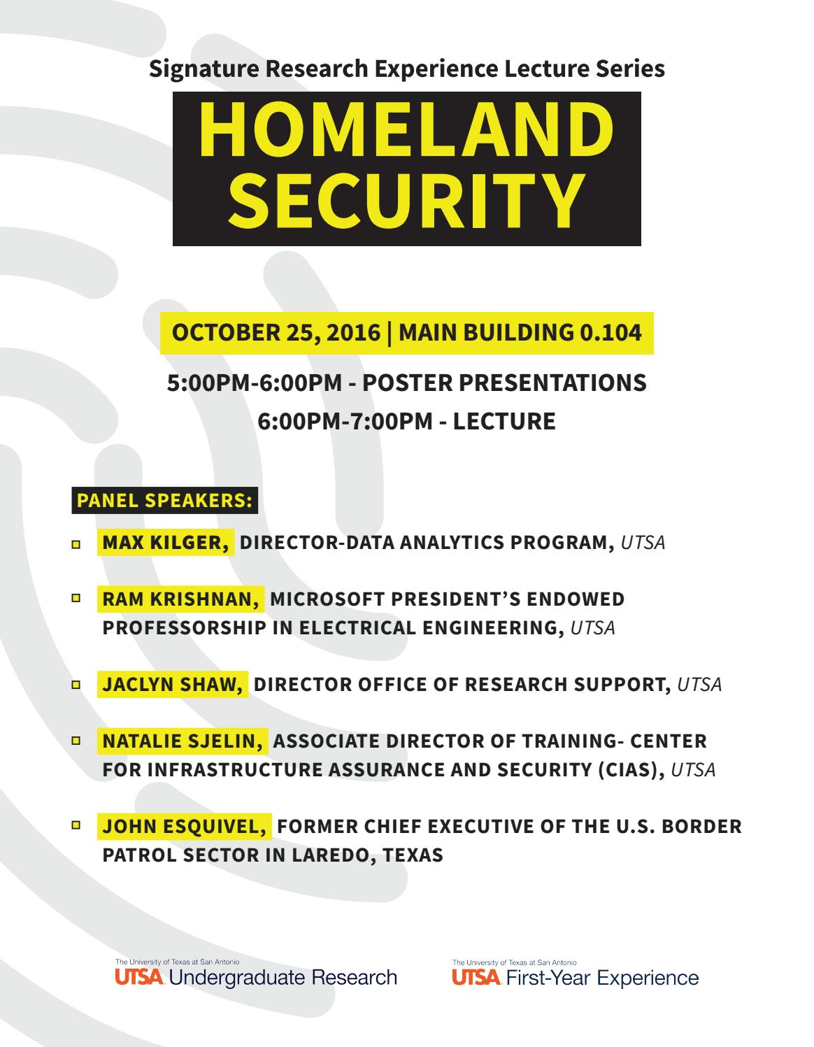 Signature Research Experience Lecture Series: Homeland Security by UTSA ...