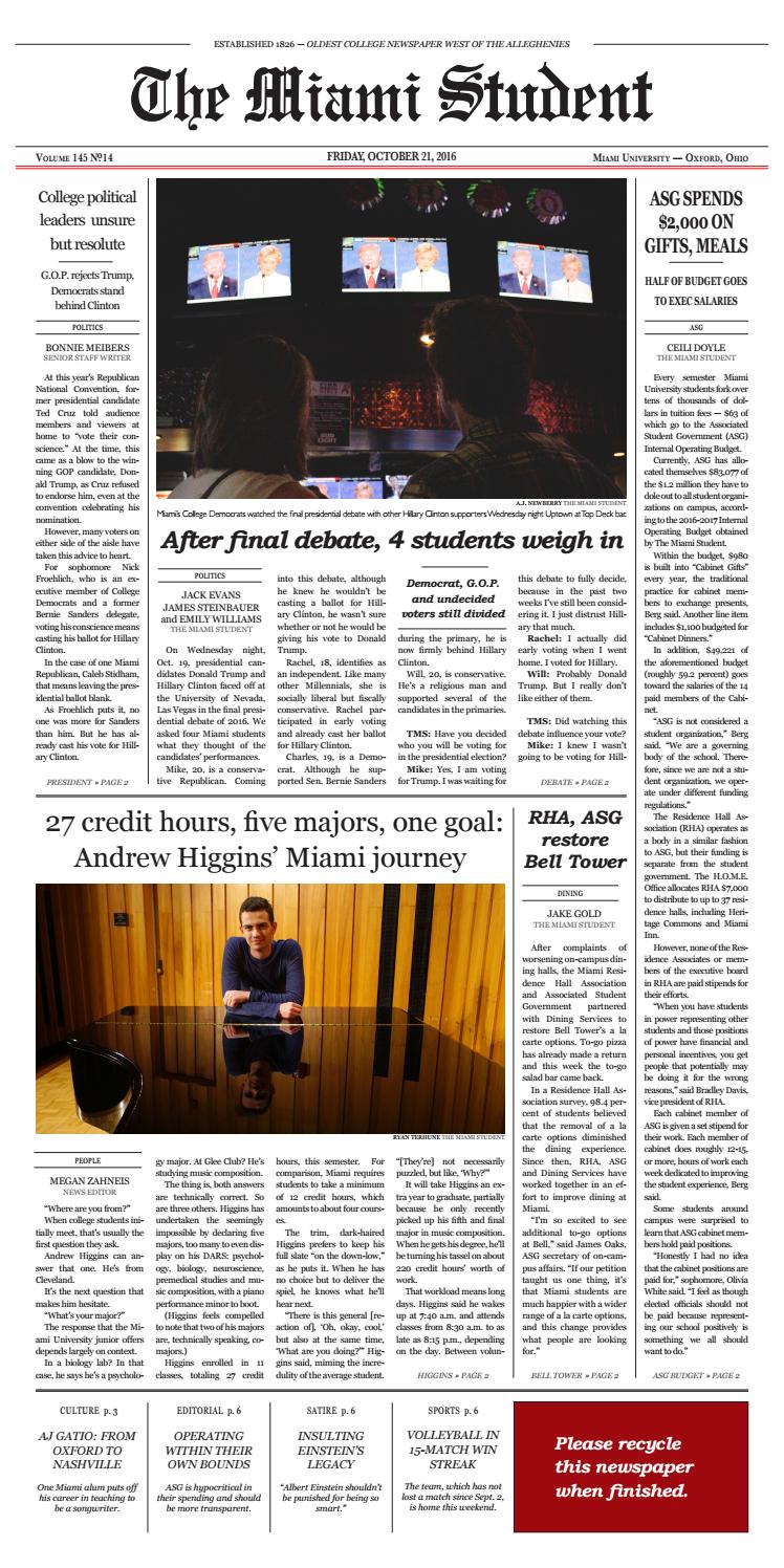 October 21, 2016 | The Miami Student by The Miami Student - Issuu