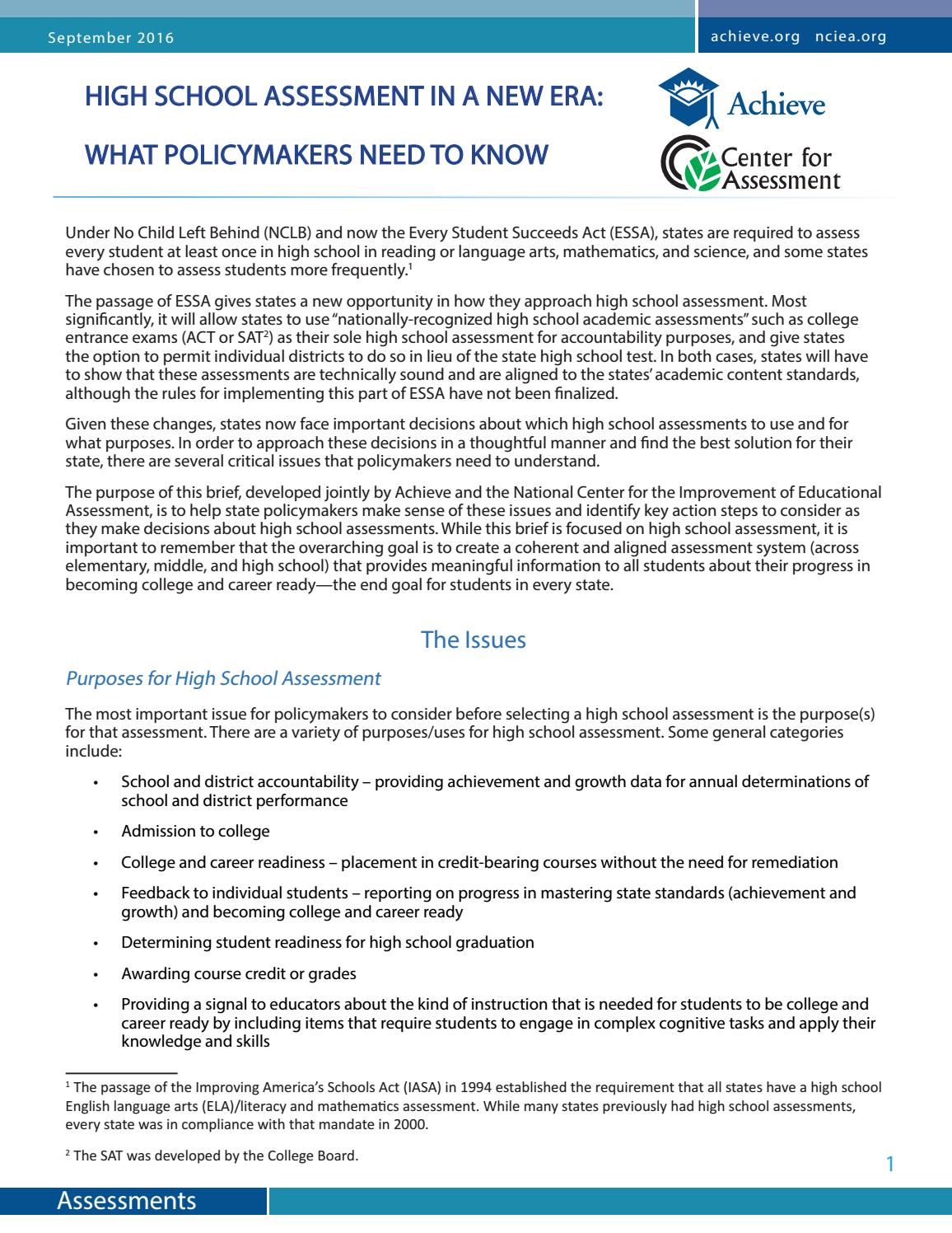 High School Assessment in a New Era: What Policymakers Need to Know by ...