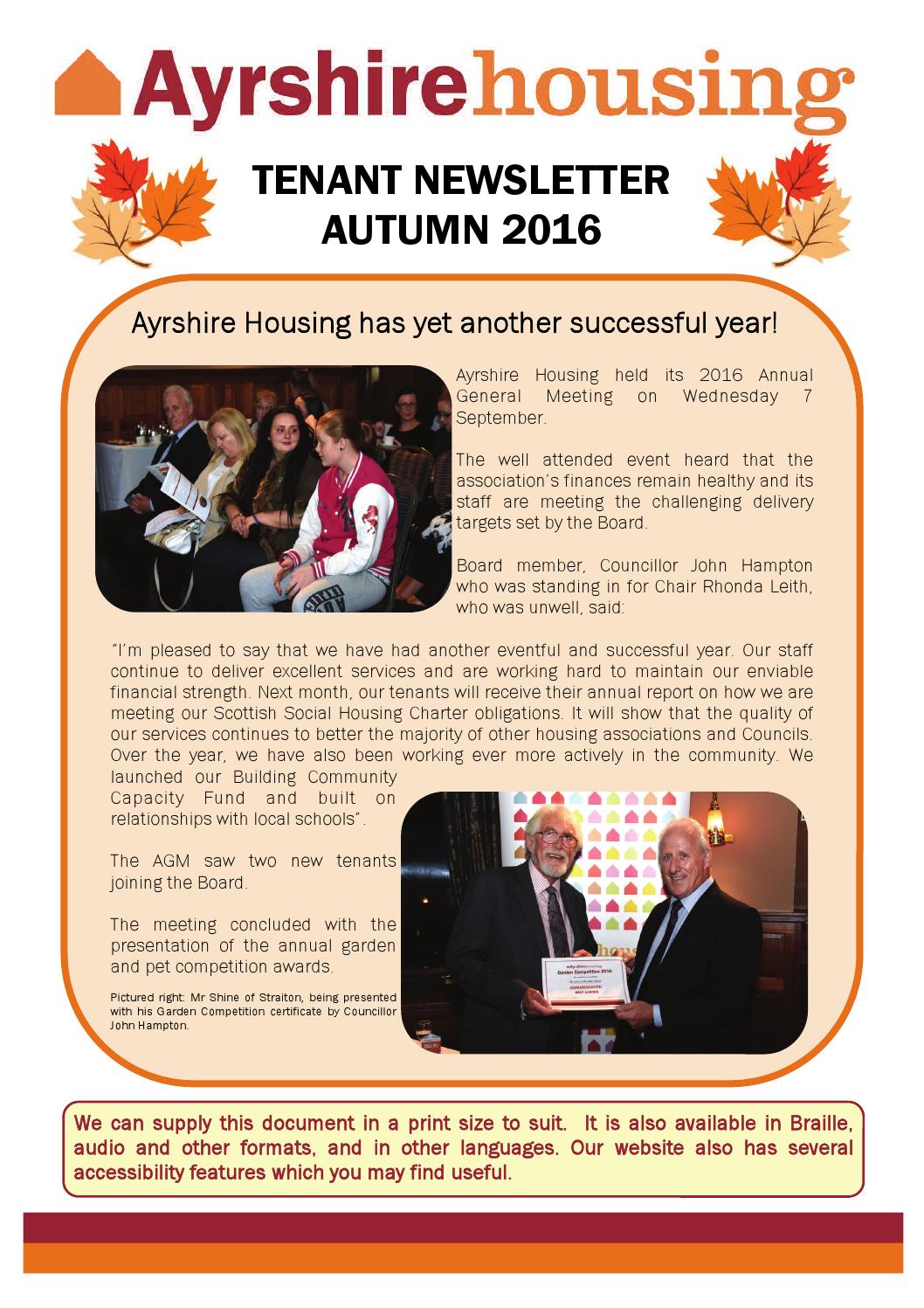 Tenant Newsletter Autumn 2016 by Ayrshire Housing - Issuu