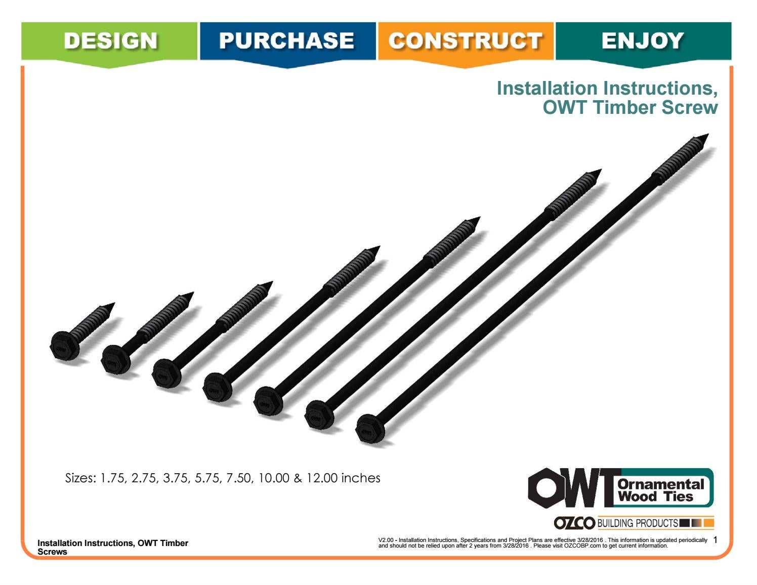 56625-48 OWT Timber Screws - Installation Instructions by OZCO Building ...
